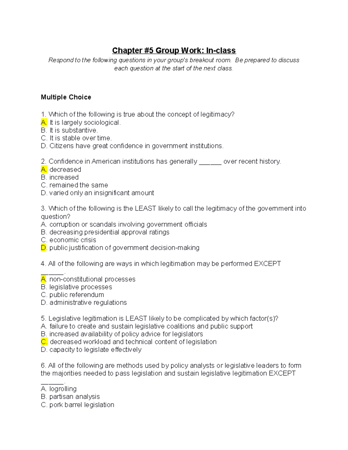 Chapter#5 online questions - Chapter #5 Group Work: In-class Respond to ...