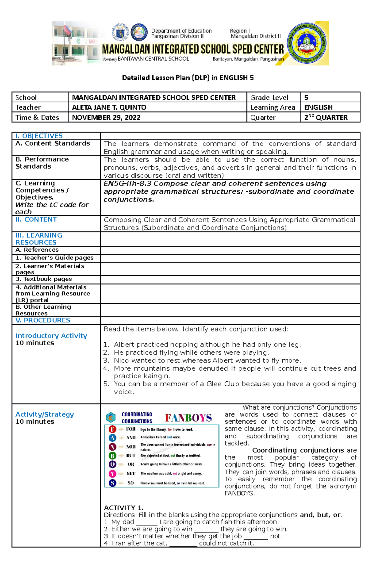 COT1 English 5 2022 - for cot - Detailed Lesson Plan (DLP) in ENGLISH 5 ...