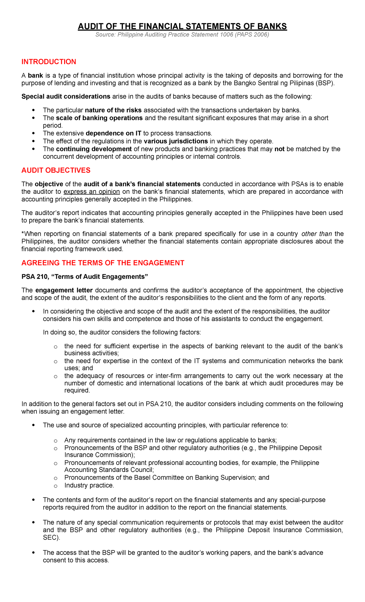 Audit OF THE Financial Statements OF Banks-converted - AUDIT OF THE ...
