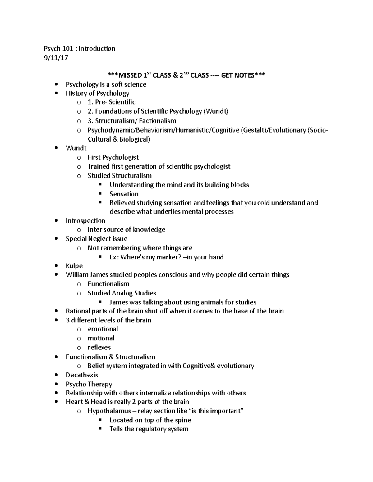 Introduction to Psychology - Psych 101 : Introduction 9/11/17 ***MISSED ...