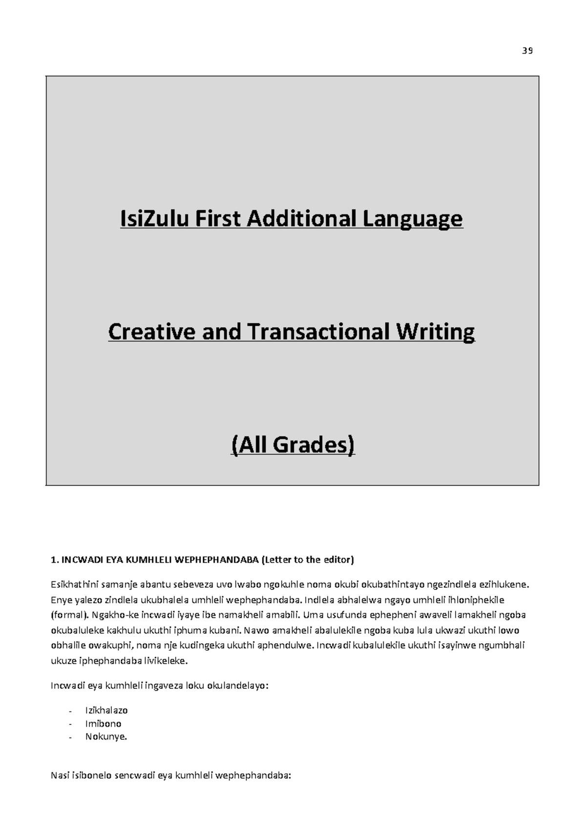 Creative and transaction writing abridged - IsiZulu First Additional ...