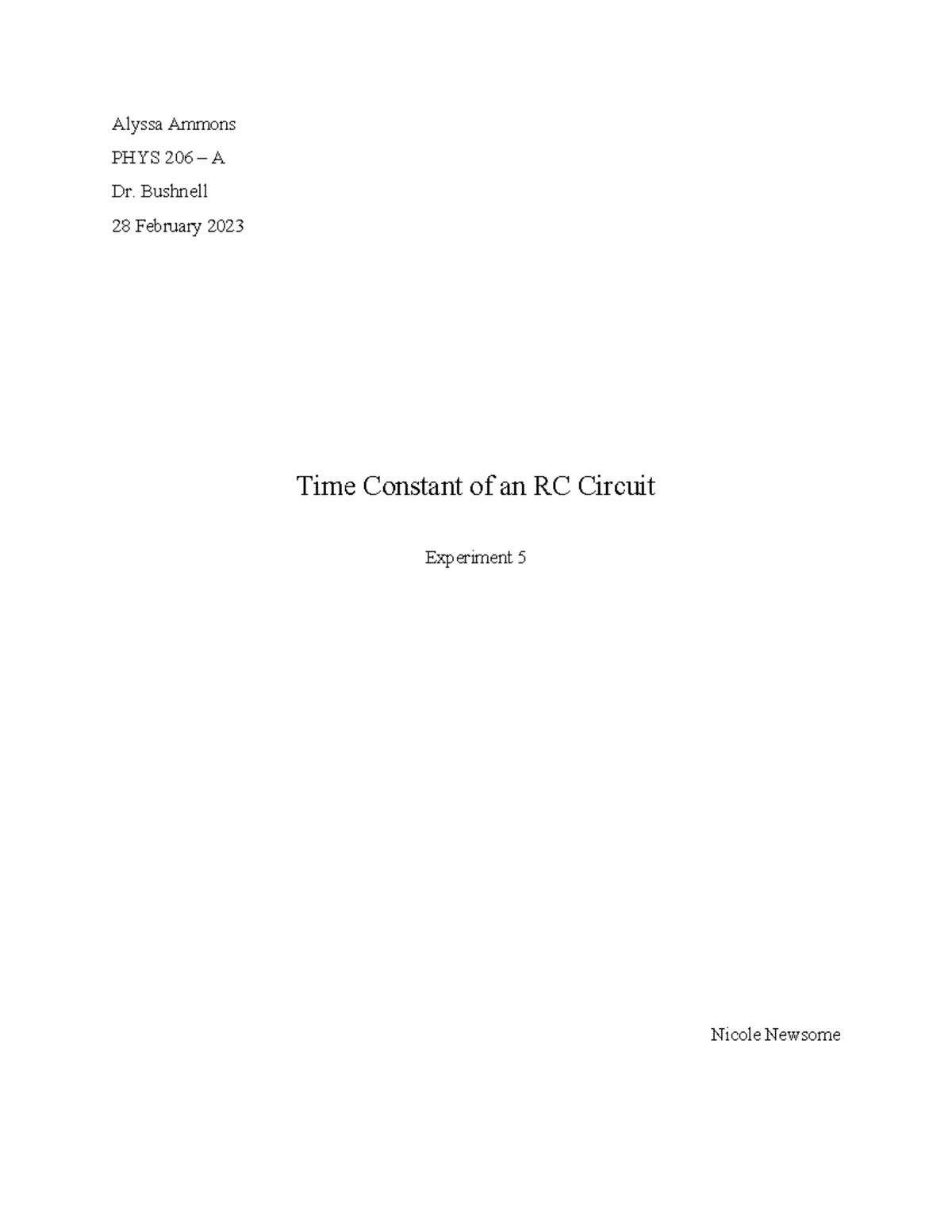 Physics Lab 2 Report 5 - Alyssa Ammons PHYS 206 – A Dr. Bushnell 28 ...