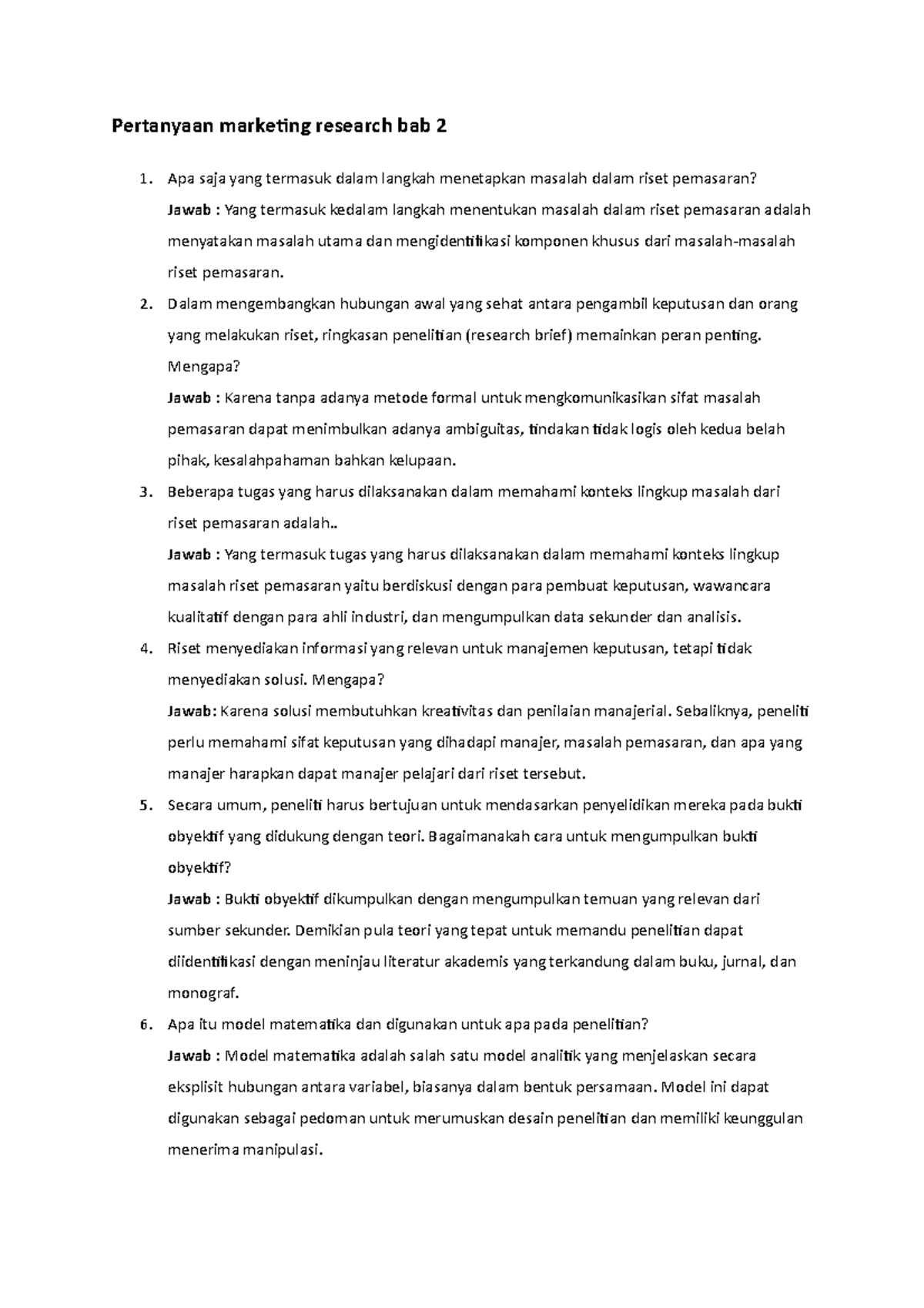 Pertanyaan Rispem - Tanya jawab mengenai Riset pemasaran. - Pertanyaan marketing research bab 2 ...