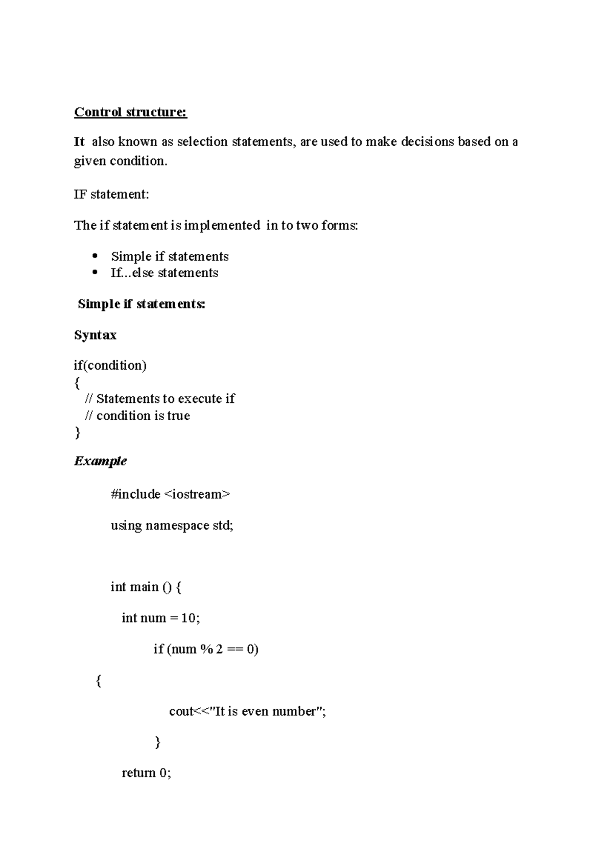 UNIT-2 c++ fully notes - unit-2 - Control structure: It also known as ...
