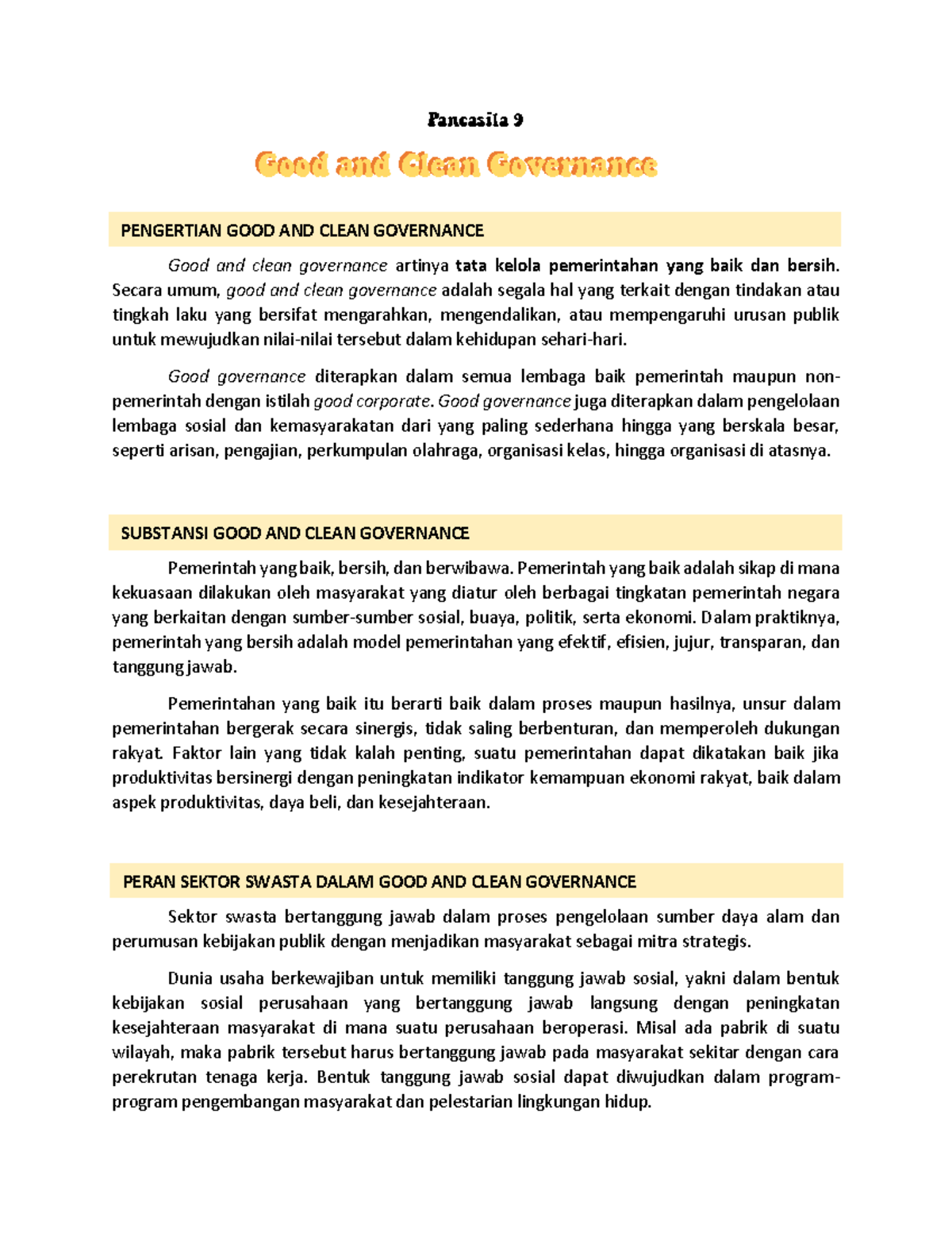 Pancasila 9 Good and Clean Governance - Good and Clean Governance ...