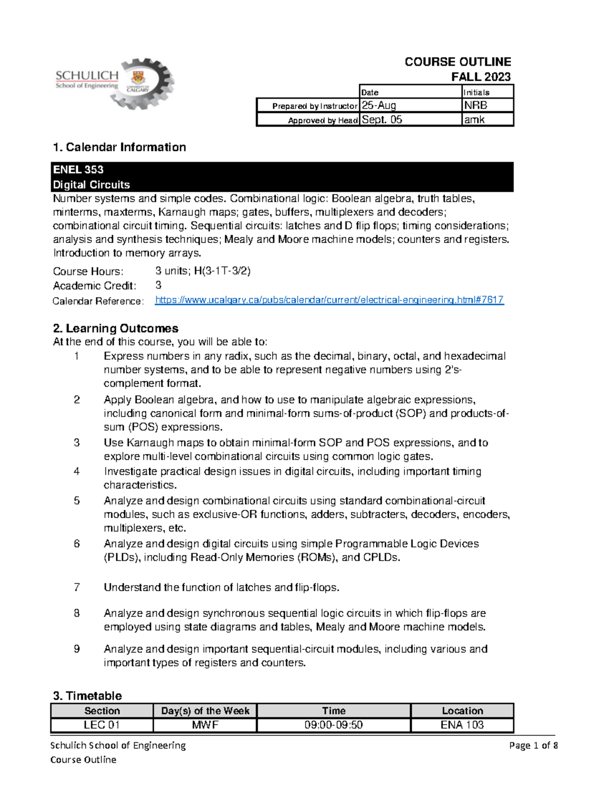 Course Outline - Initials NRB amk Course Hours: Calendar Reference: 1 2 ...