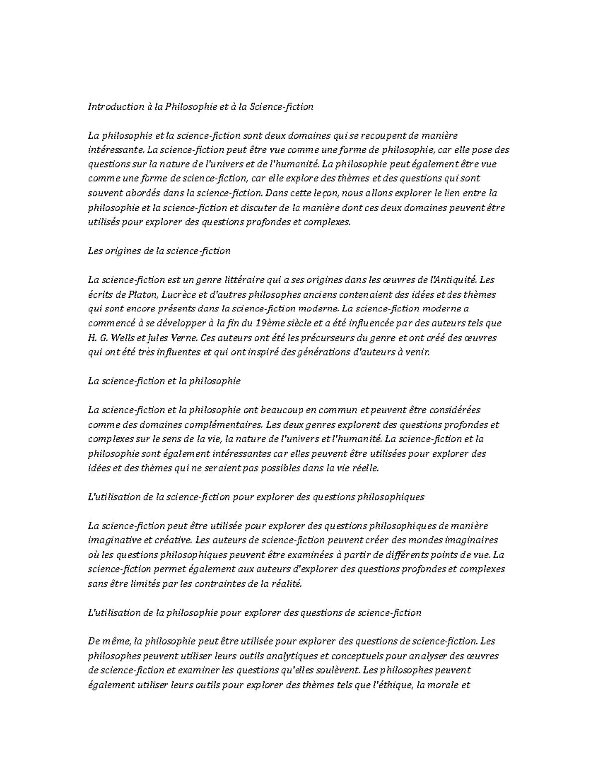 Philosophy and Science Fiction note study - Introduction à la ...