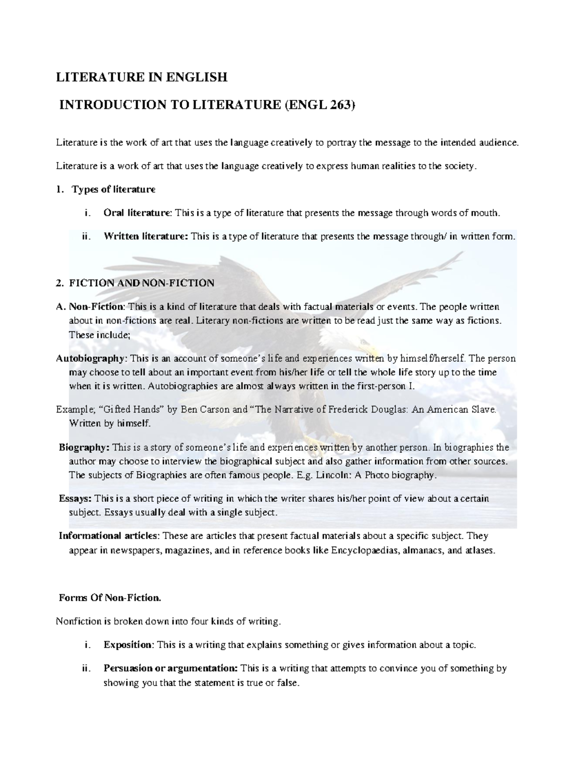 English literature - Intro to literature - LITERATURE IN ENGLISH ...