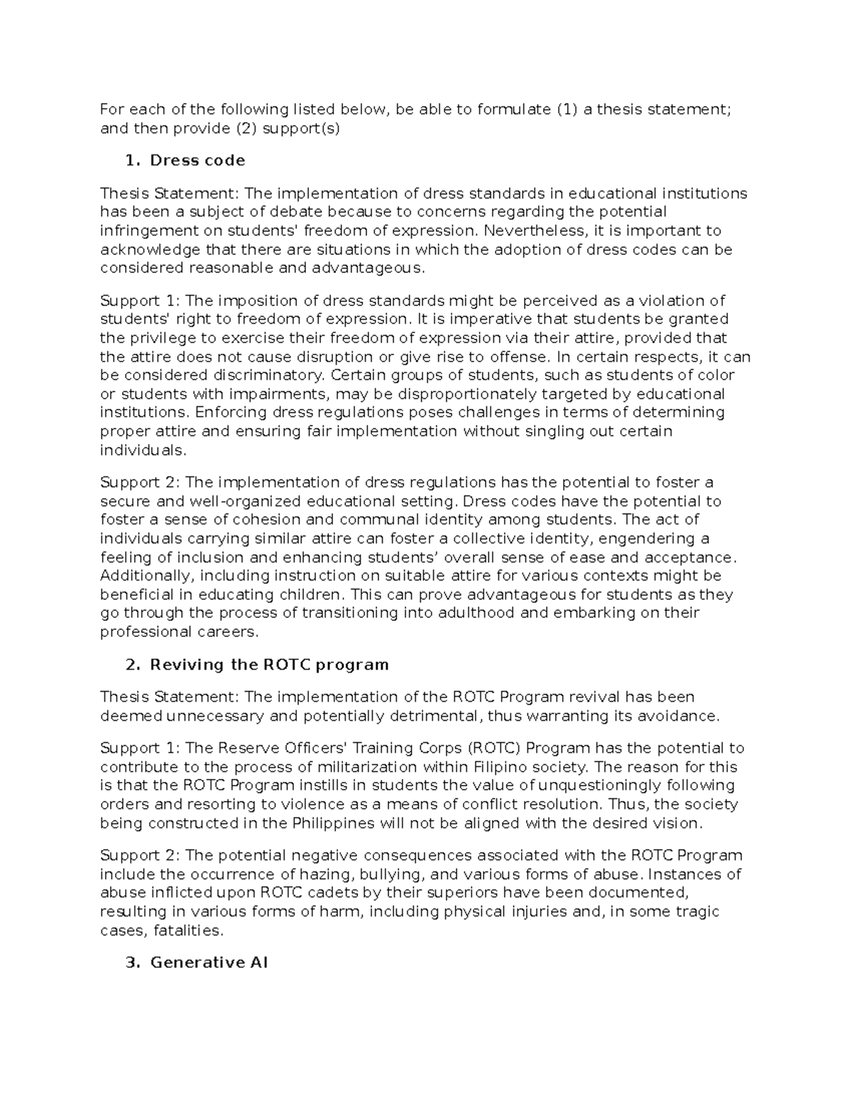 Activity - For each of the following listed below, be able to formulate ...