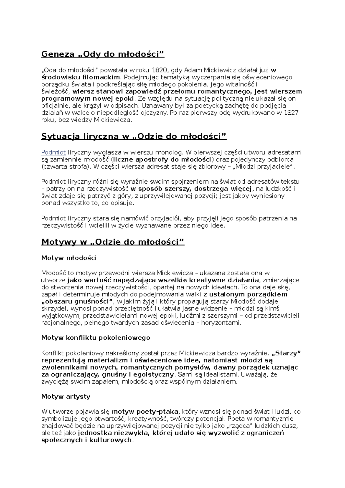 Oda do młodości - Geneza, motywy, elementy romantyzmu, elementy oświecenia - Geneza „Ody do ...