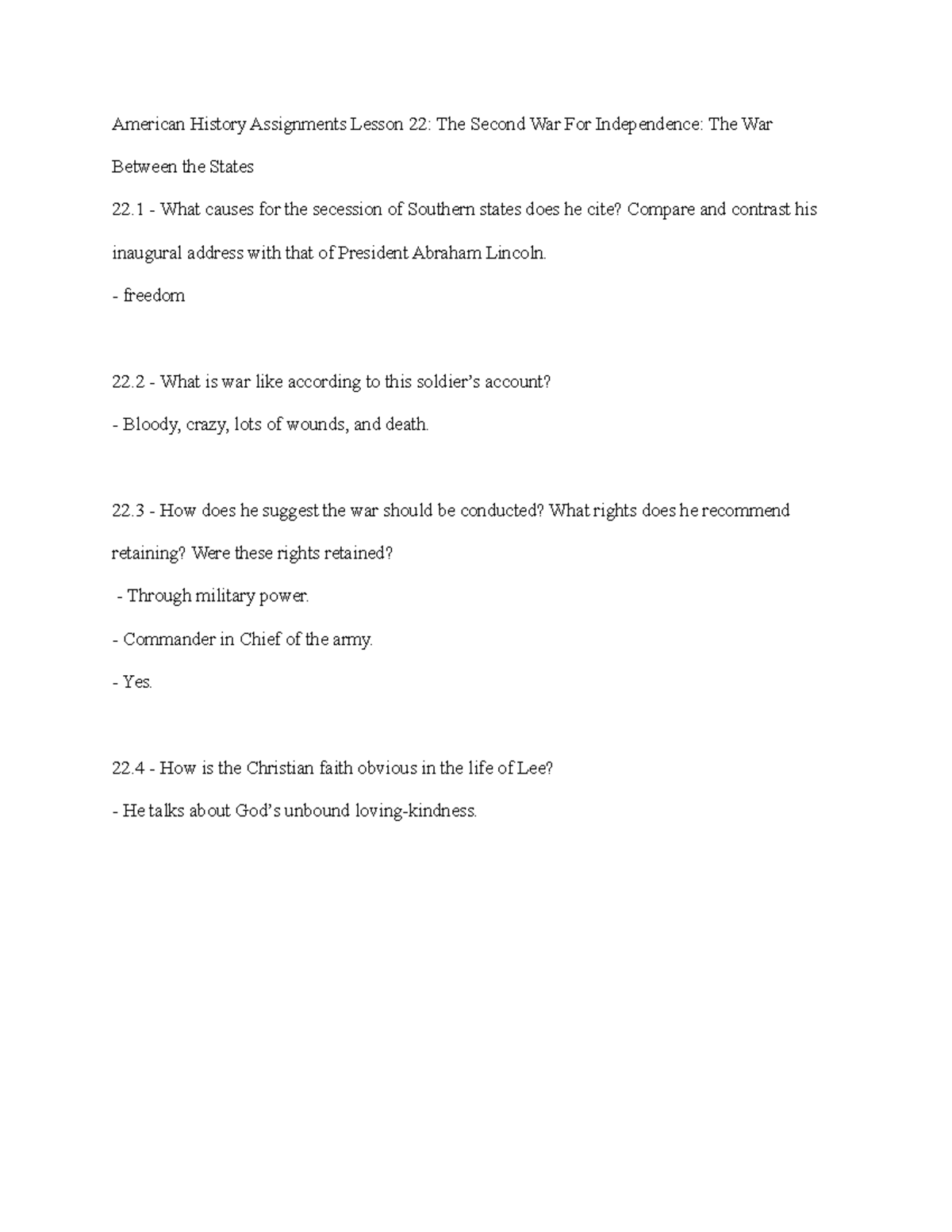 American History Assignments Lesson 22- The Second War For Independence ...