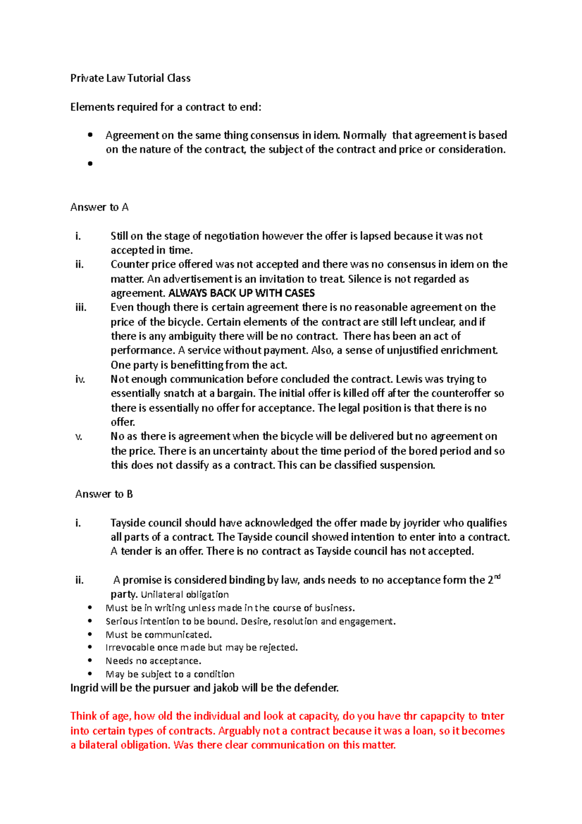 Private Law Tutorial Class - Private Law Tutorial Class Elements ...