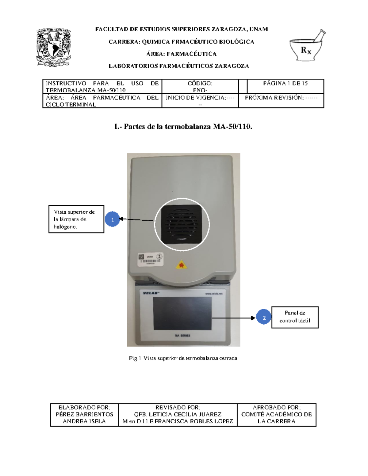 Instructivo Termobalanza - CARRERA: QUIMICA FRMACÉUTICO BIOLÓGICA ÁREA ...