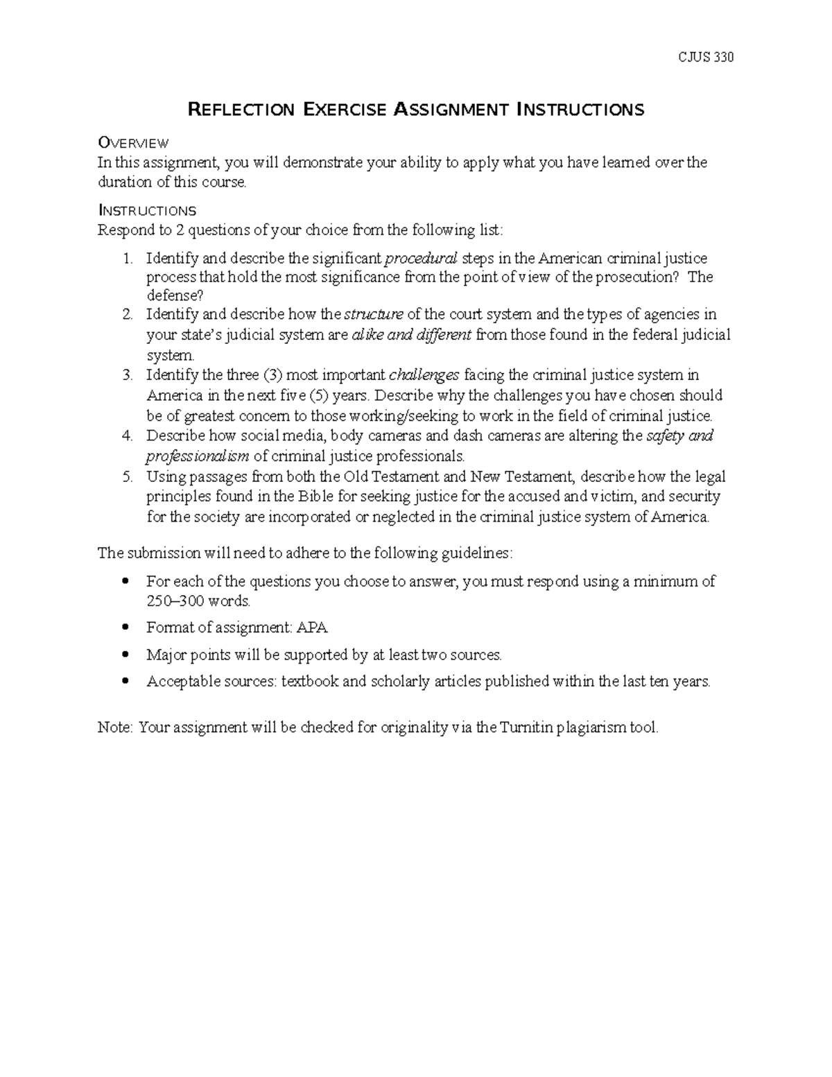 Reflection Exercise Assignment Instructions - CJUS 330 REFLECTION ...