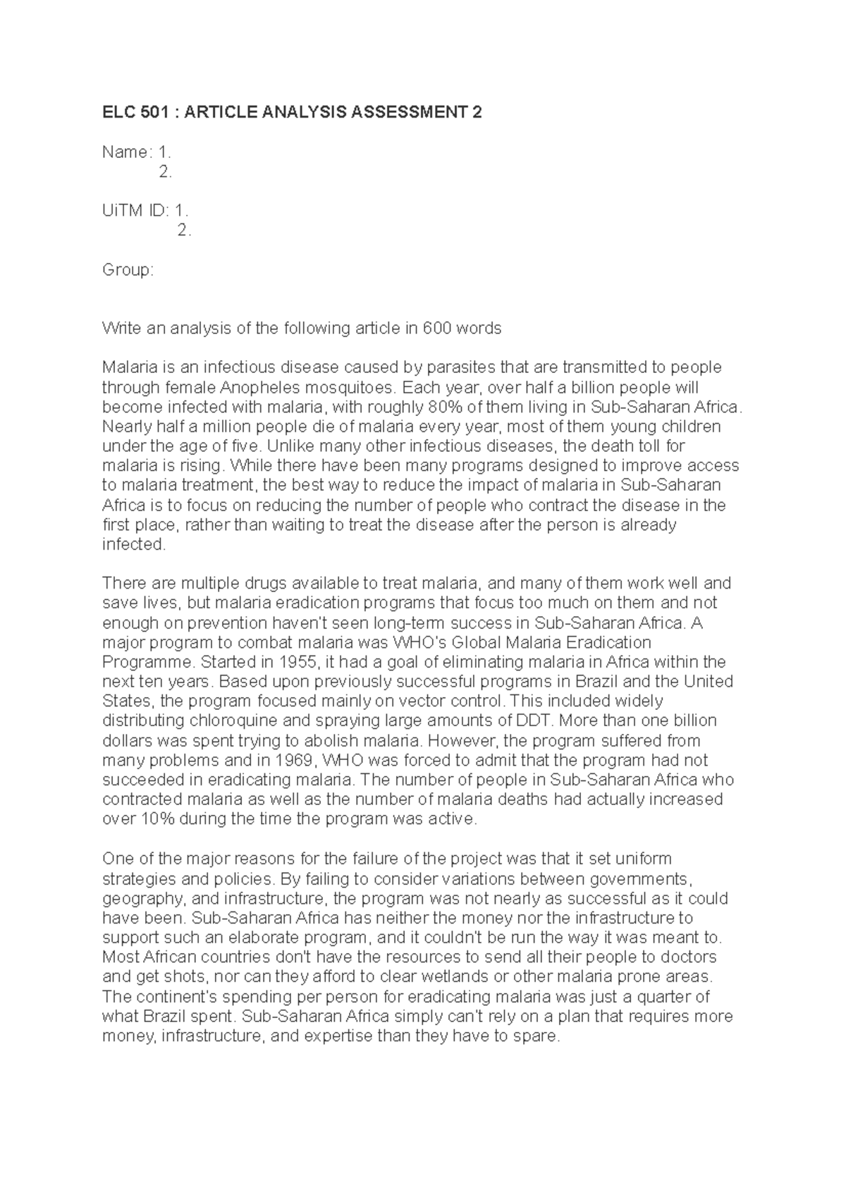 ELC 501 Article Analysis (Jan2021) - English for Critical Academic ...