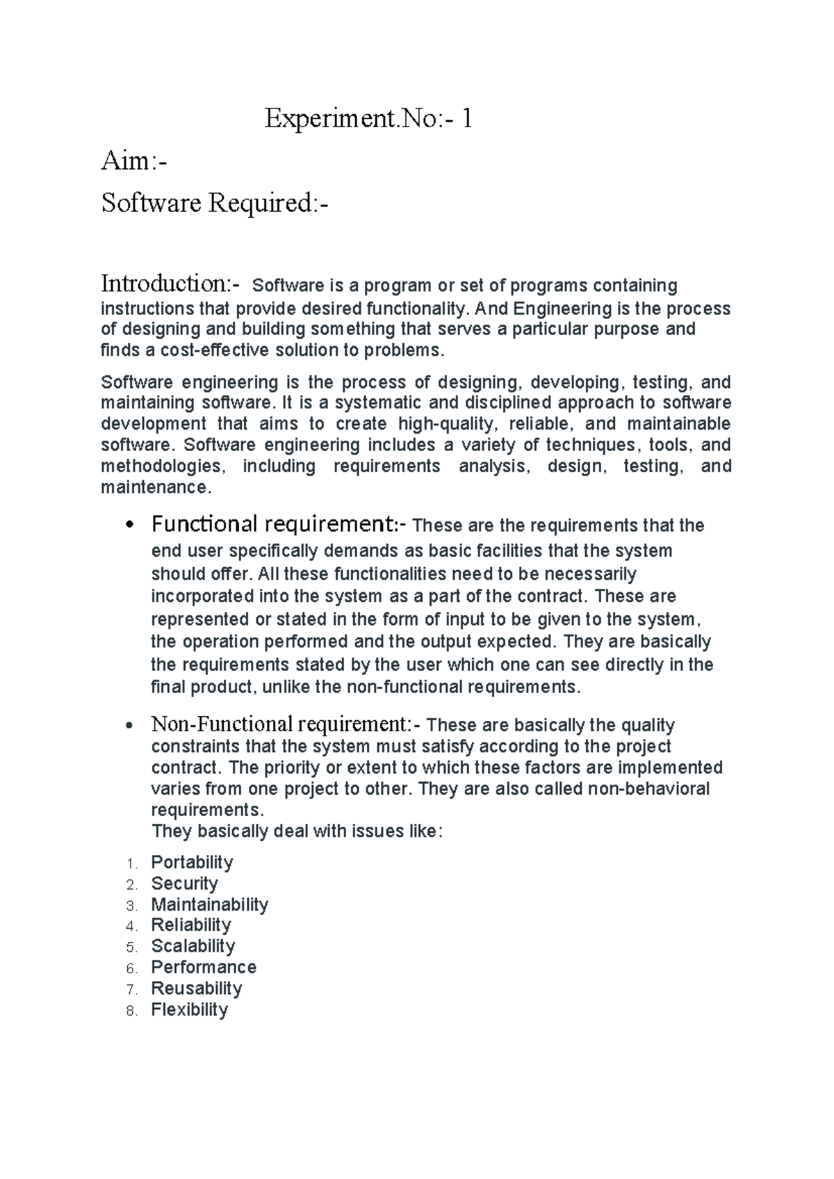 Software engineering - Complete notes - Experiment:- 1 Aim:- Software ...