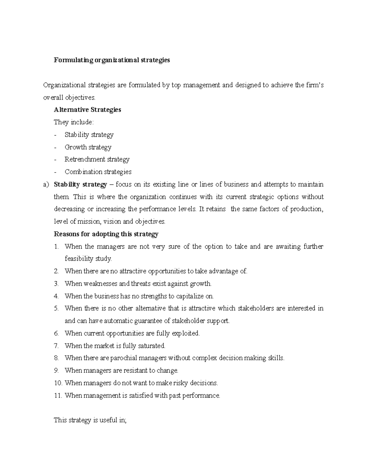 Lesson 7 - Strategic management notes - Formulating organizational ...
