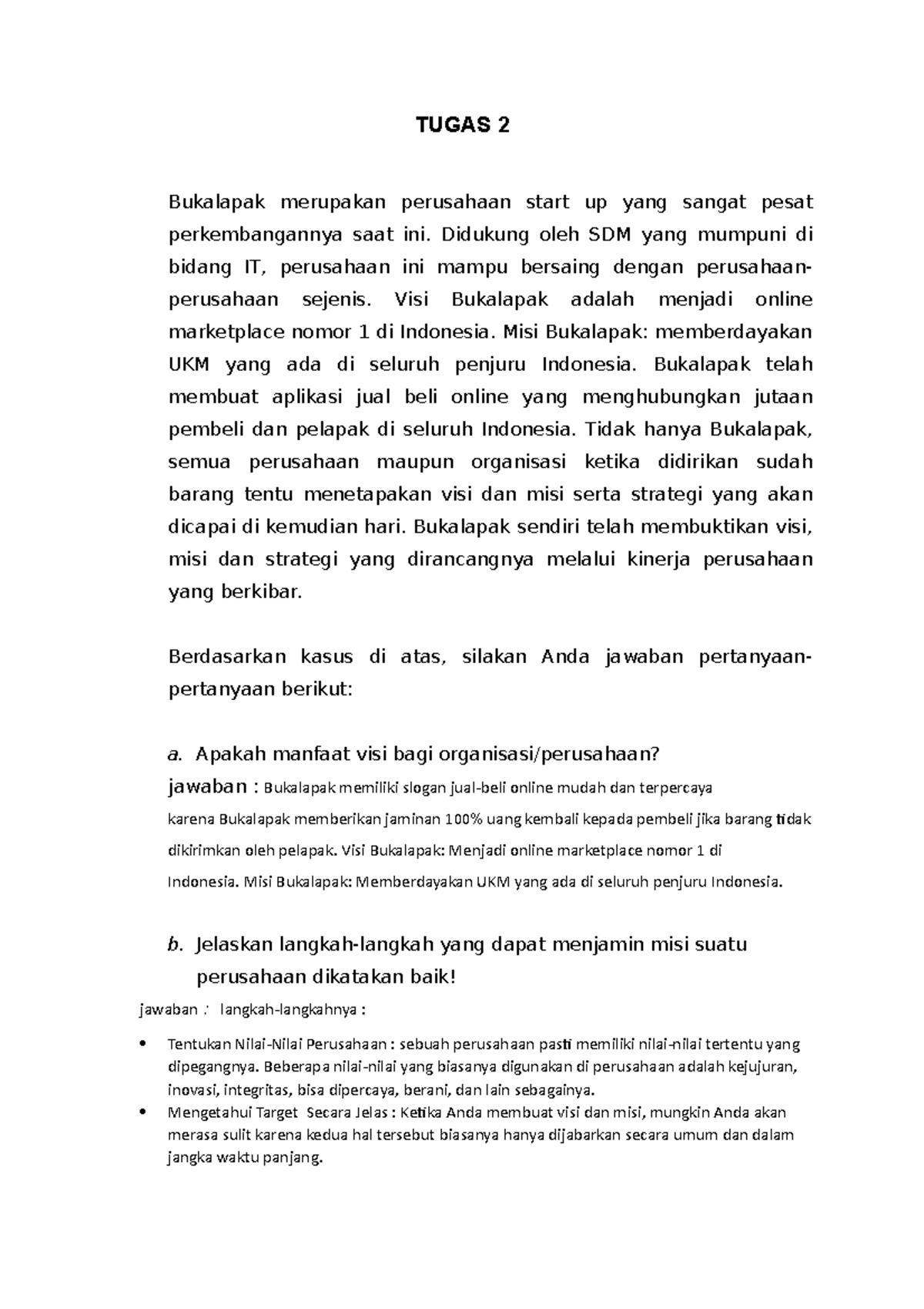 Tgs 2 ekma 4263 son - jaawaban tugas - TUGAS 2 Bukalapak merupakan perusahaan start up yang ...