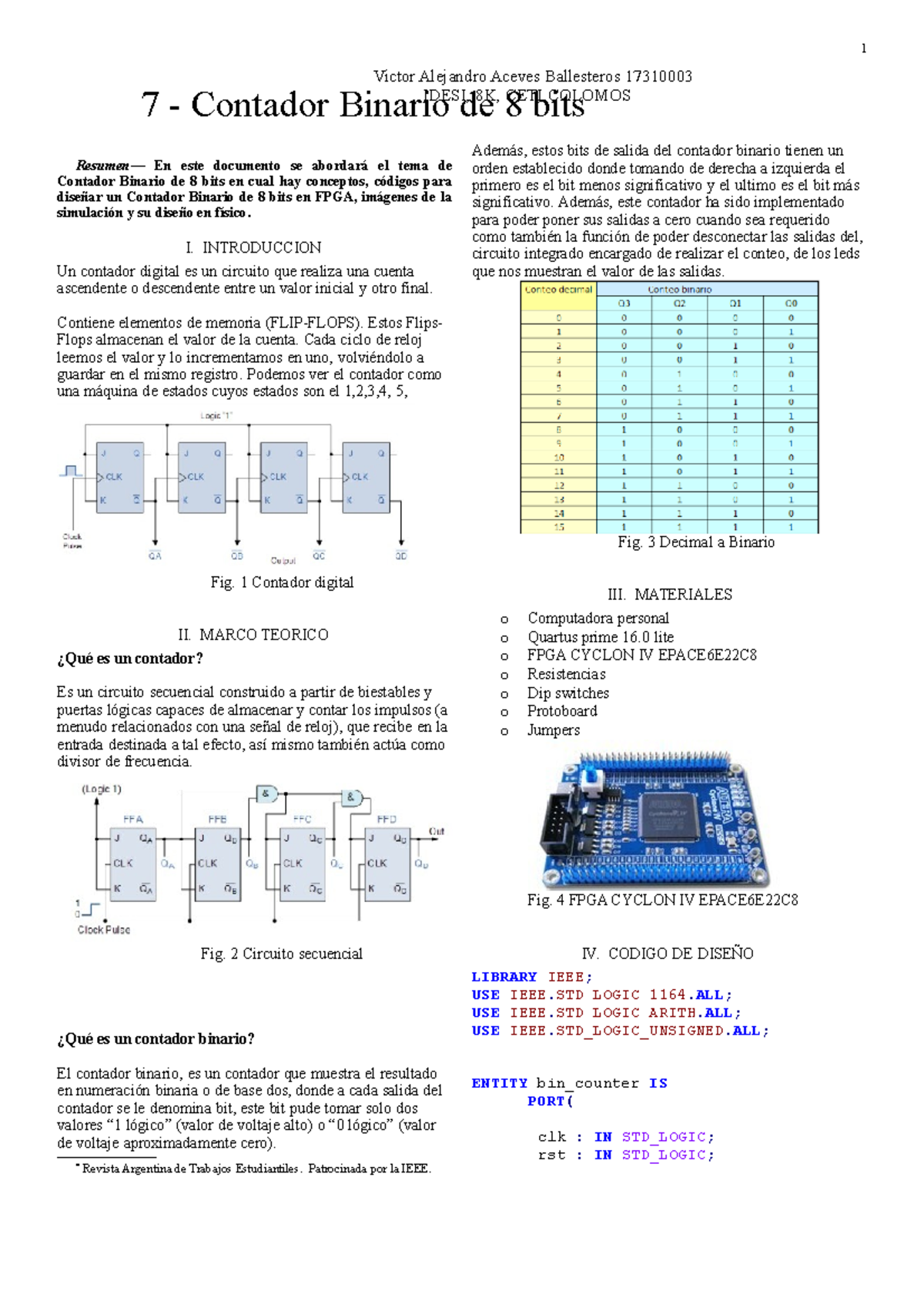 Contador Binario de 8 bits - Resumen — En este documento se abordará el tema de Contador Binario ...