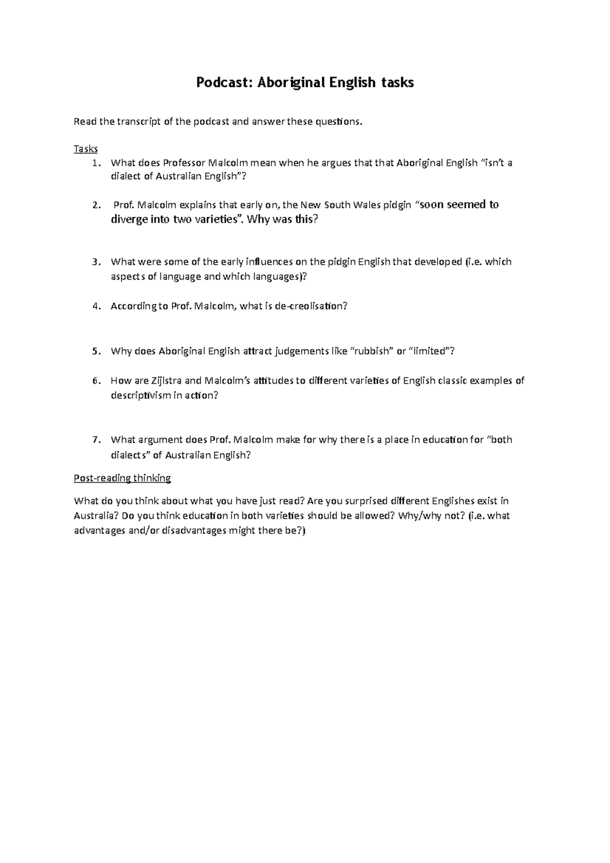 Podcast Aboriginal English Development questions - Podcast: Aboriginal ...