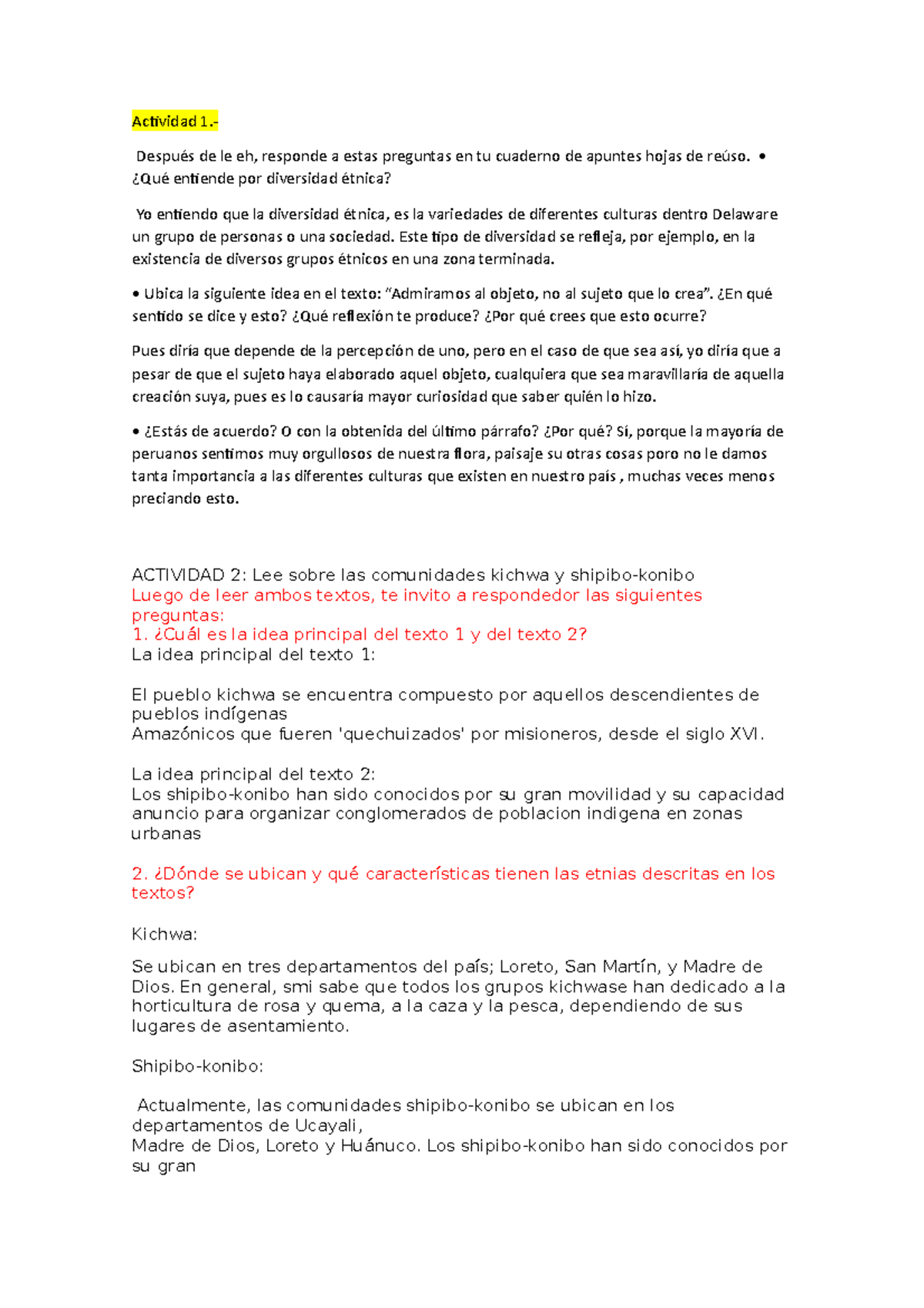 Aprendo en casa - wewewewew - Actividad 1.- Después de le eh, responde ...