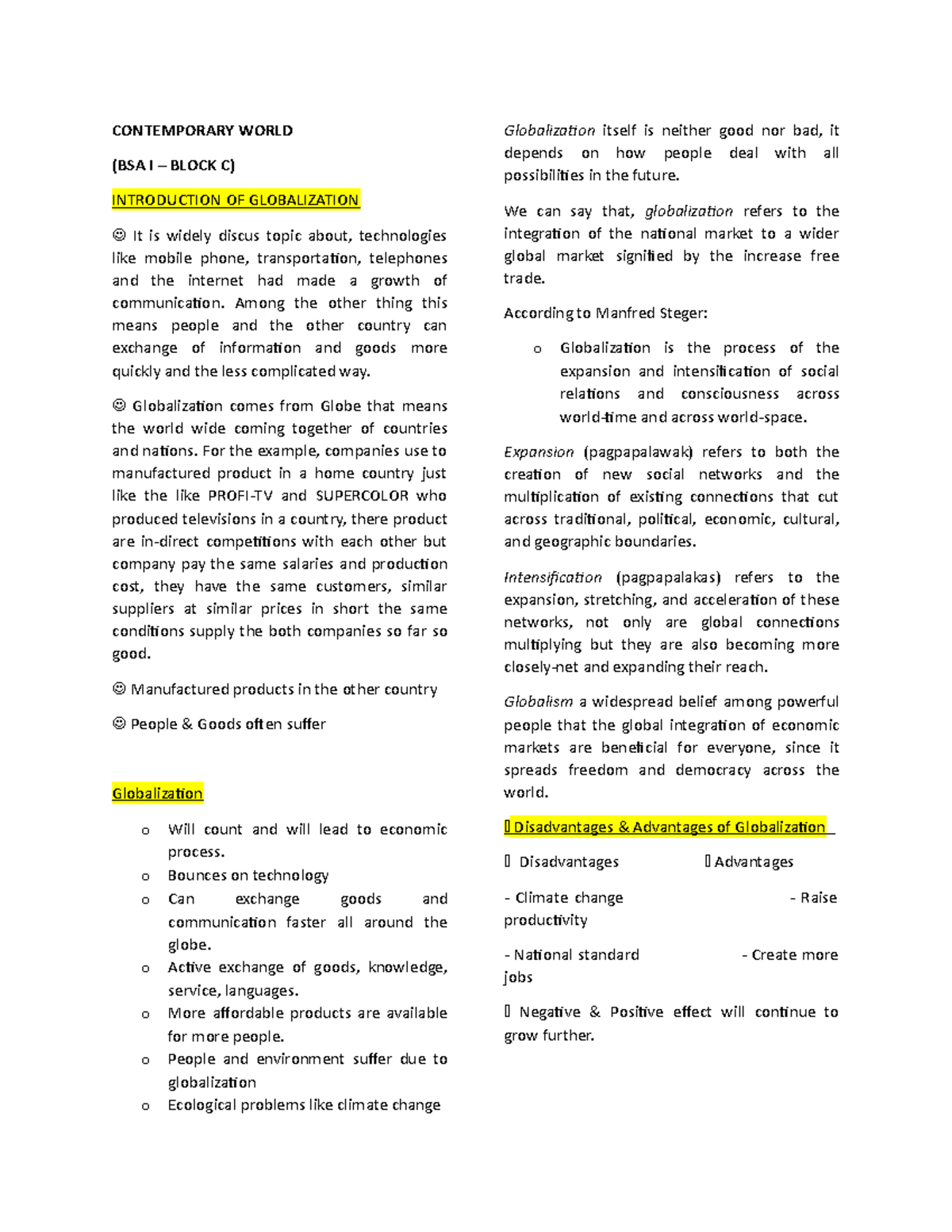 The Contemporary World reviewer - CONTEMPORARY WORLD (BSA I – BLOCK C ...