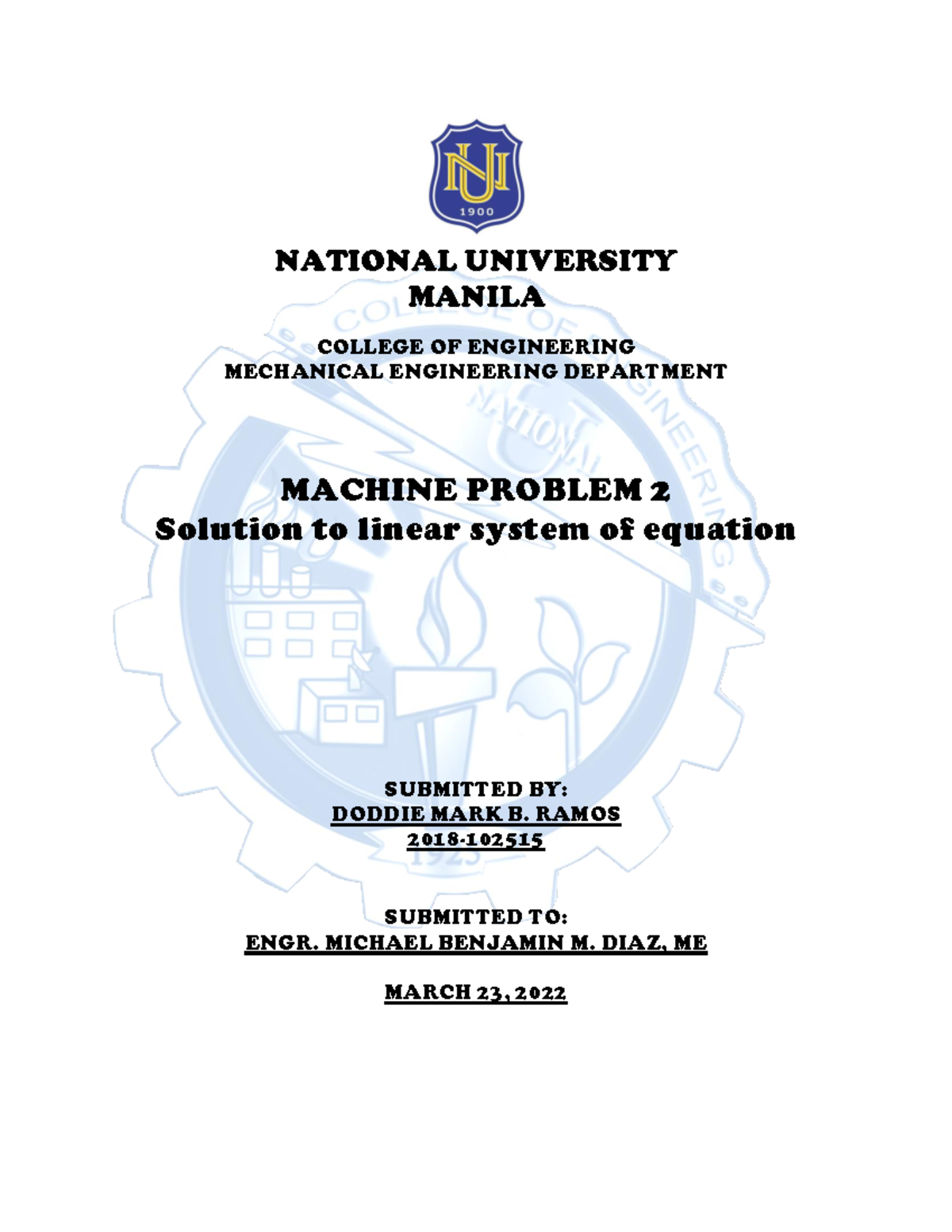 Meadvm 30-Machine Problem 2 engineering students - NATIONAL UNIVERSITY ...
