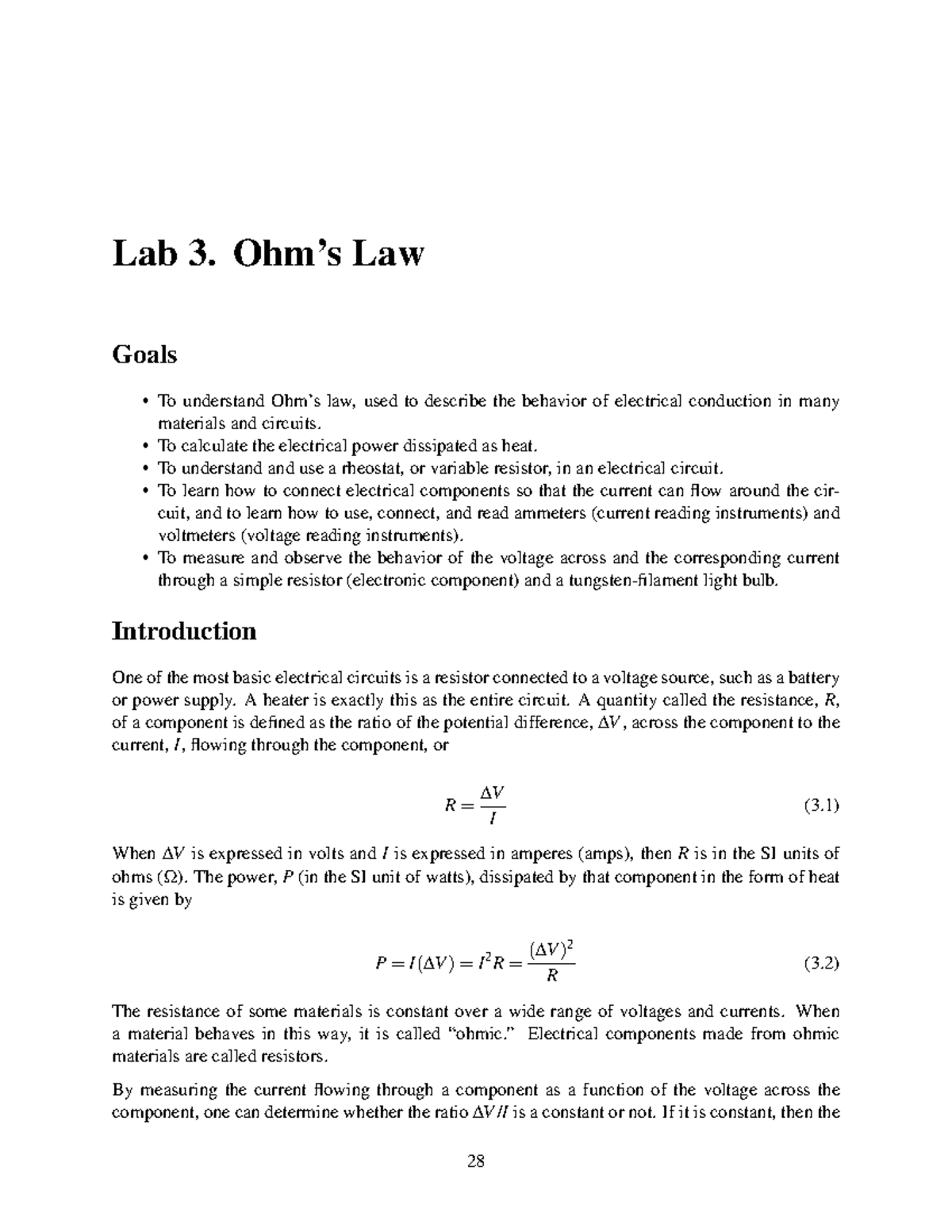 A report on Ohm's law - Lab 3. Ohm’s Law Goals To understand Ohm’s law ...