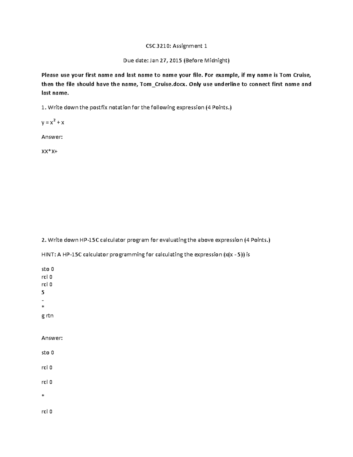 Assignment 1(due Jan 27)A - CSC 3210: Assignment 1 Due date: Jan 27 ...