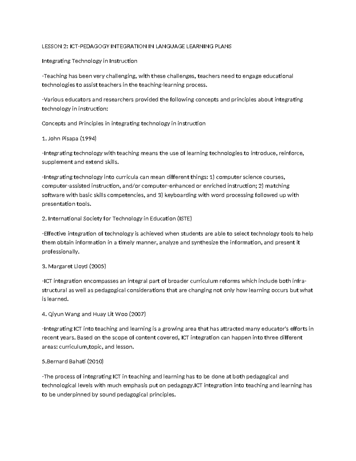 Ttl Topics In Ttl2 Lesson 2 Ict Pedagogy Integration In Language Learning Plans Integrating