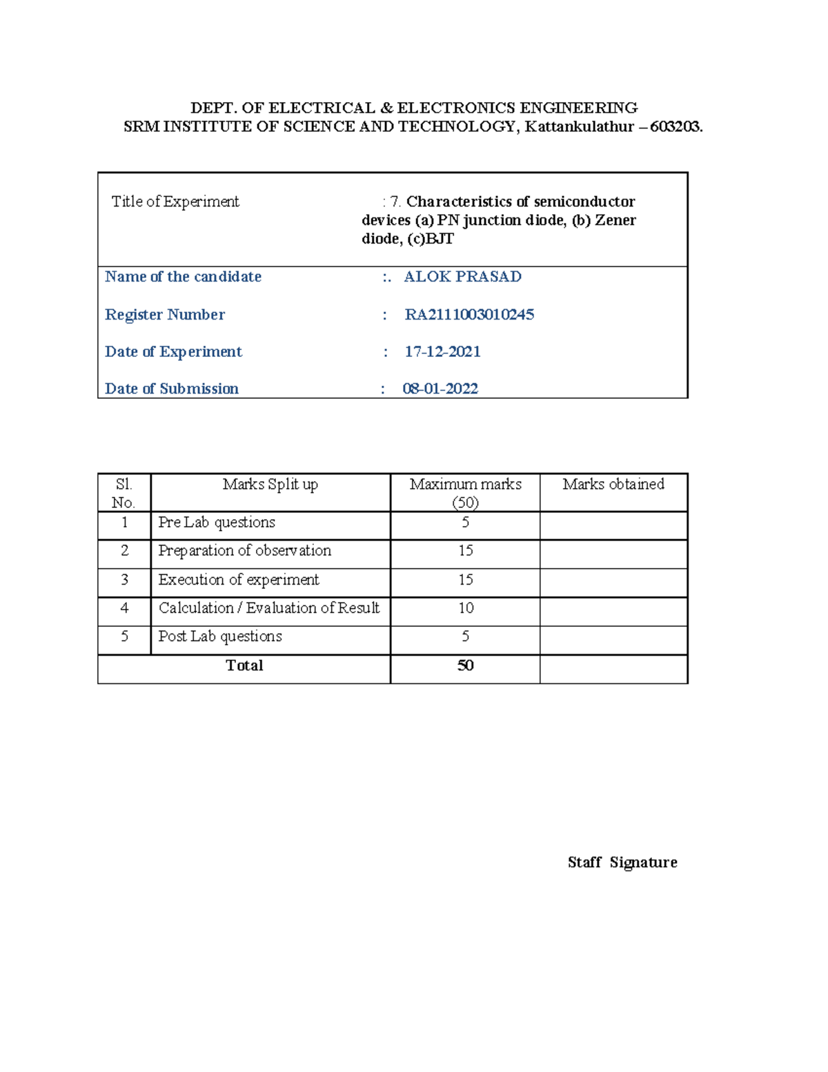 Exp7 Characteristics of semiconductor devices- PN junction diode, Zener diode, BJT - DEPT. OF ...