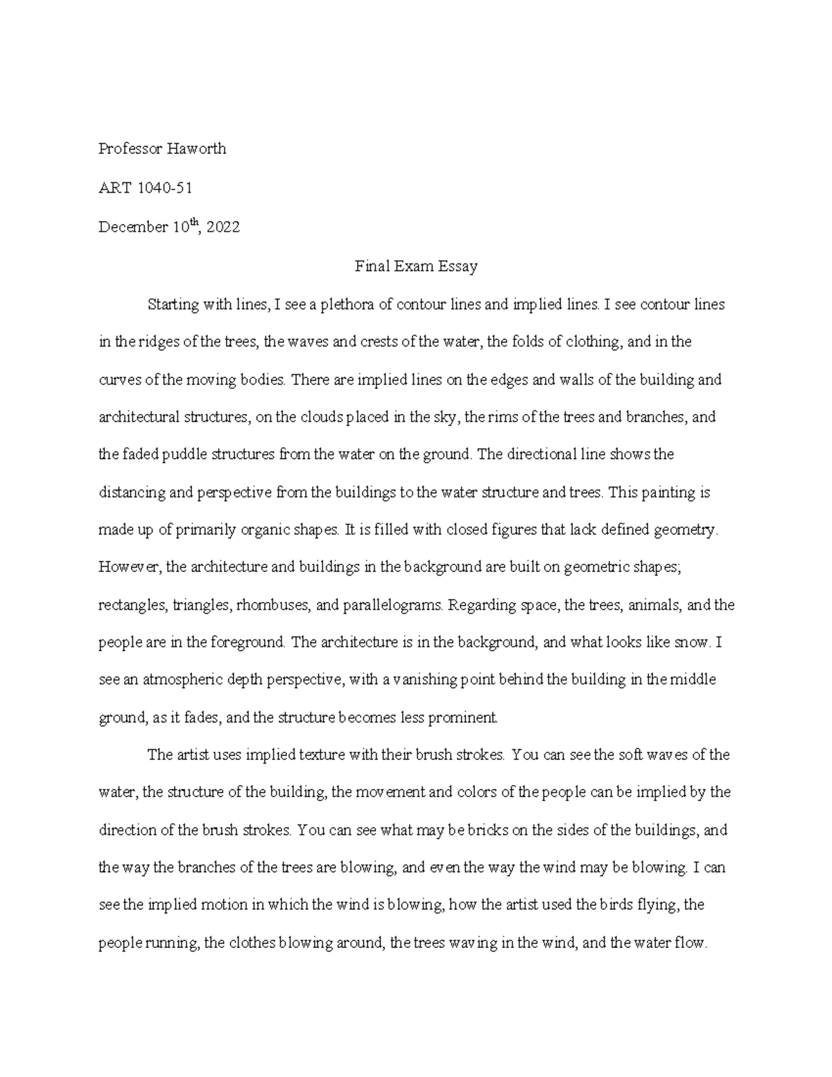 Final EXAM Essay - Ellie J. Zyskowski Professor Haworth ART 1040 ...