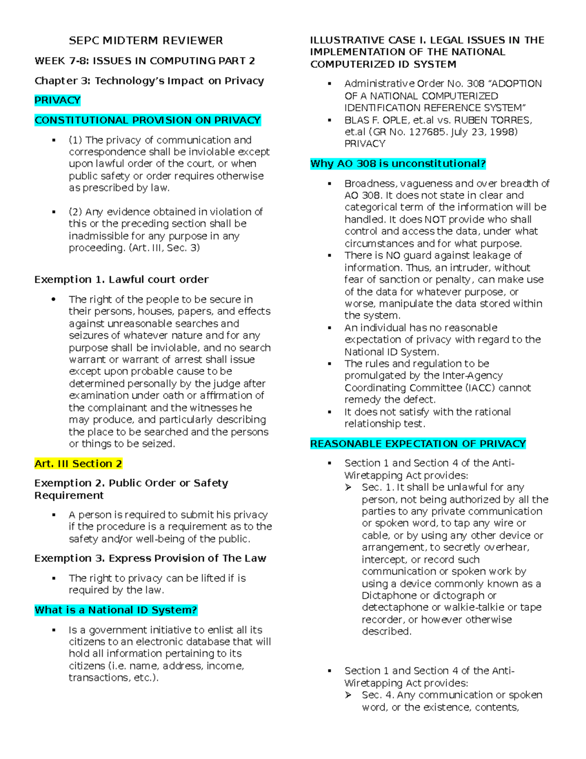 SEPC Midterm Reviewer - help - SEPC MIDTERM REVIEWER WEEK 7-8: ISSUES ...
