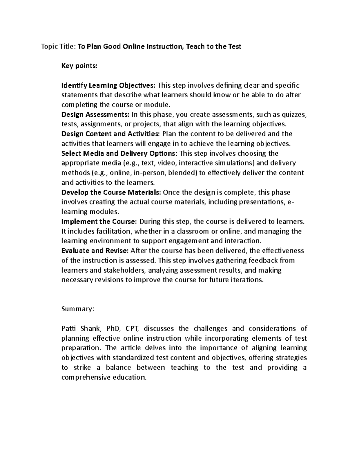 Notes for Professional Education - Topic Title: To Plan Good Online ...