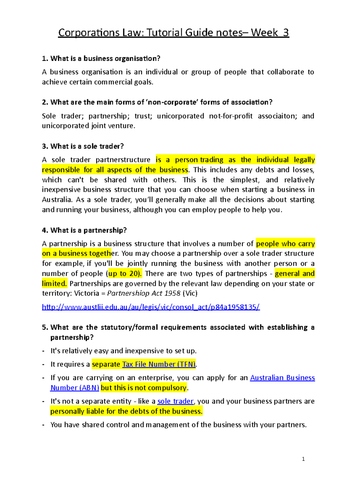 3.2 Corporation Law Week 3 Tutorial Guide note - Corporations Law ...