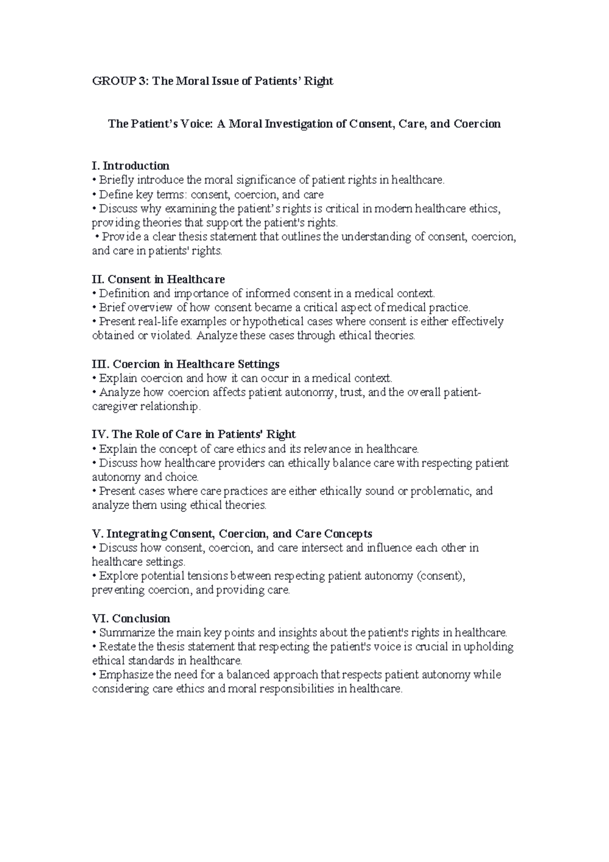 Group 3 - Term Paper Outline - GROUP 3: The Moral Issue of Patients ...