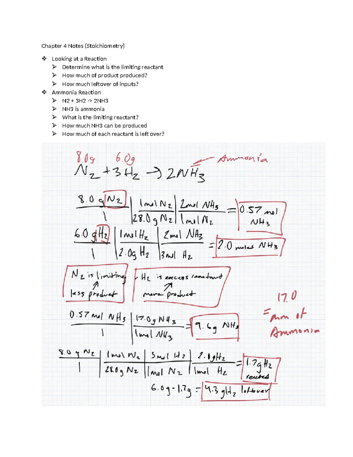 Chapter 4 Gen Chem Notes - CHEM 1300 - Chapter 4 Notes (Stoichiometry ...