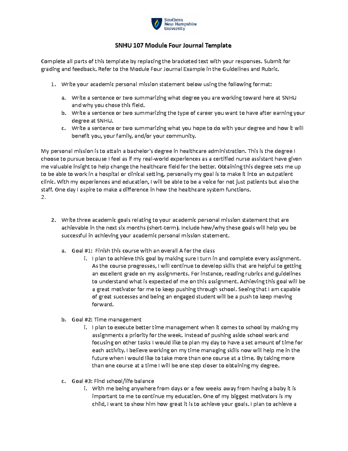 Mod 4 Journal - SNHU 107 Module Four Journal Template Complete all ...