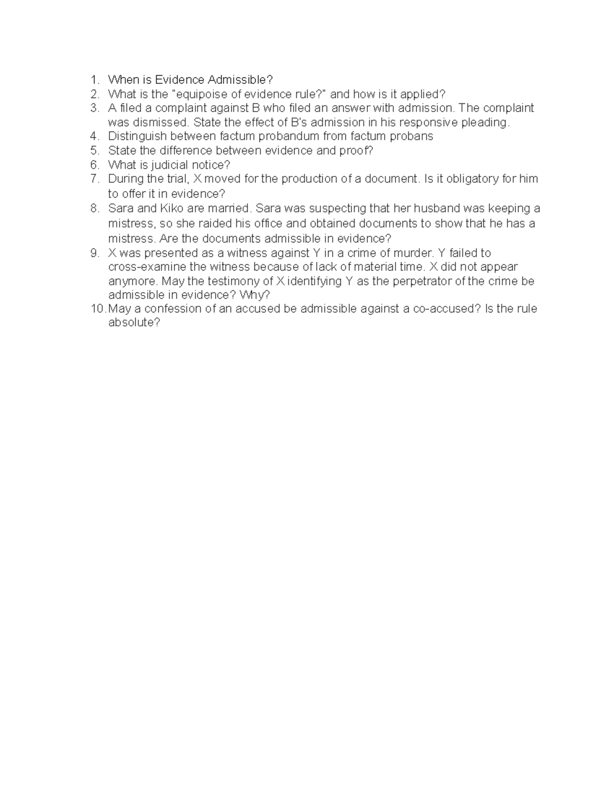 Evidence Questions - When is Evidence Admissible? What is the ...