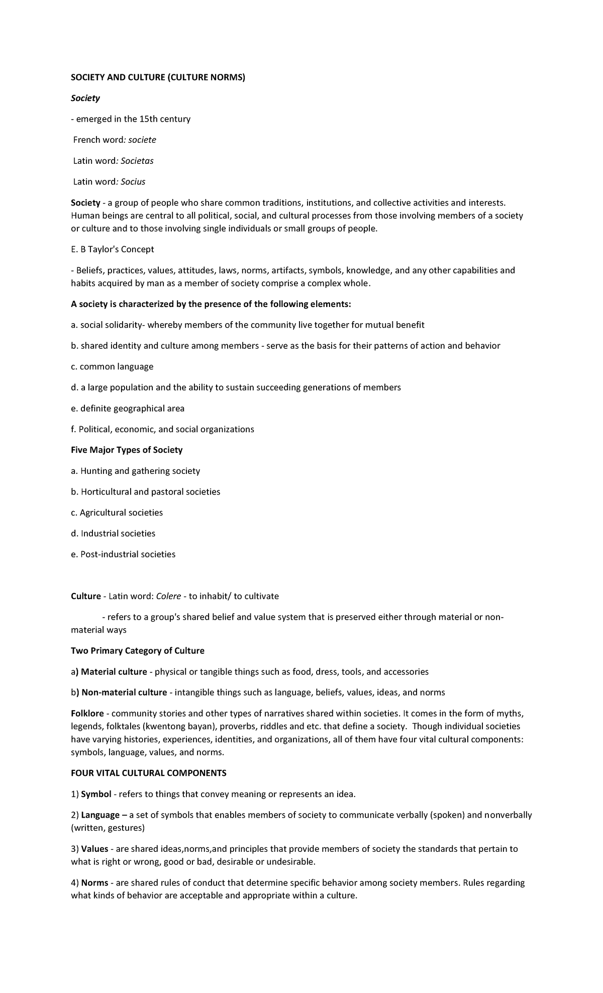 Society AND Culture USCP reporting - SOCIETY AND CULTURE (CULTURE NORMS ...