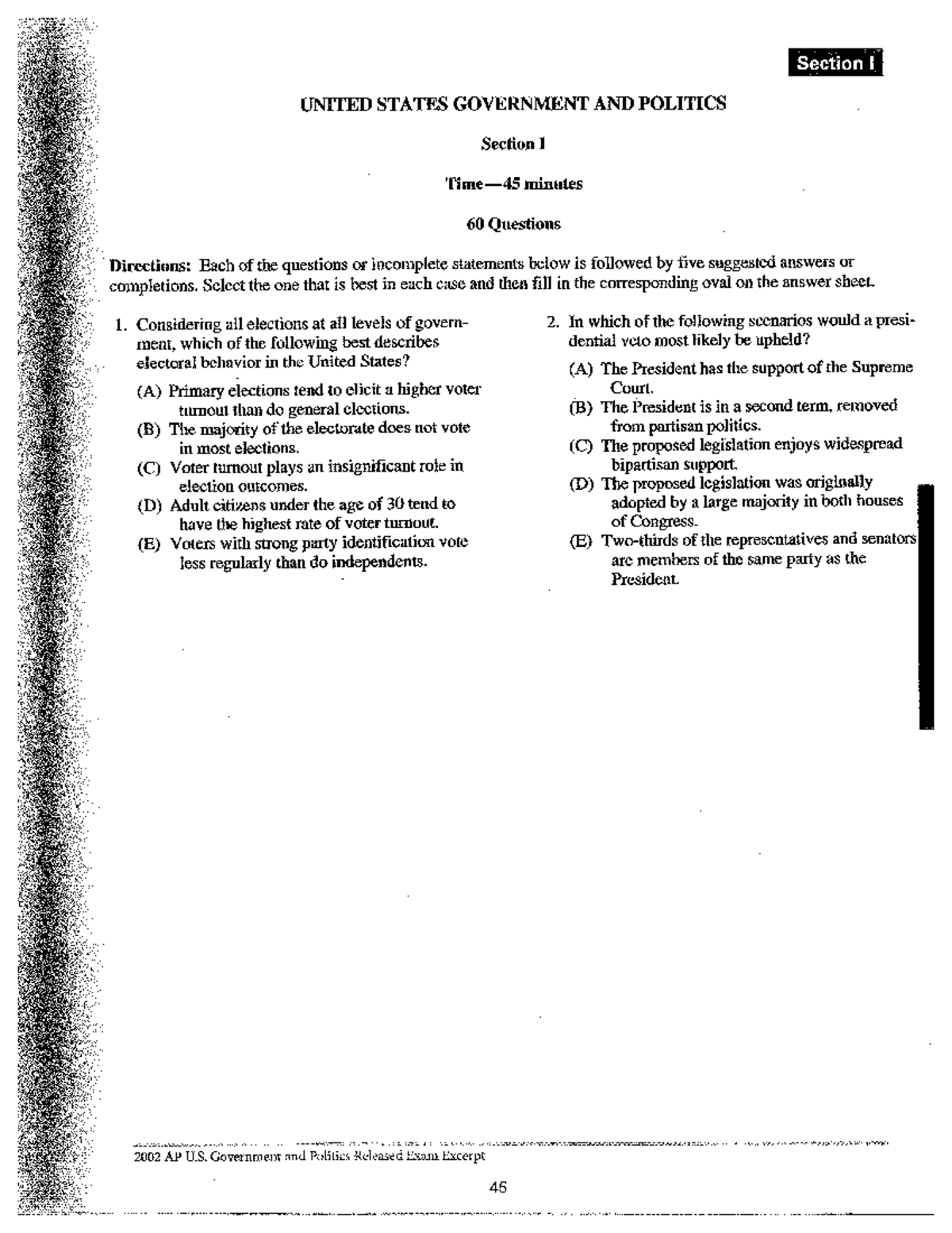 2002 AP Released Exam - AP Gov Practice Exam - Studocu