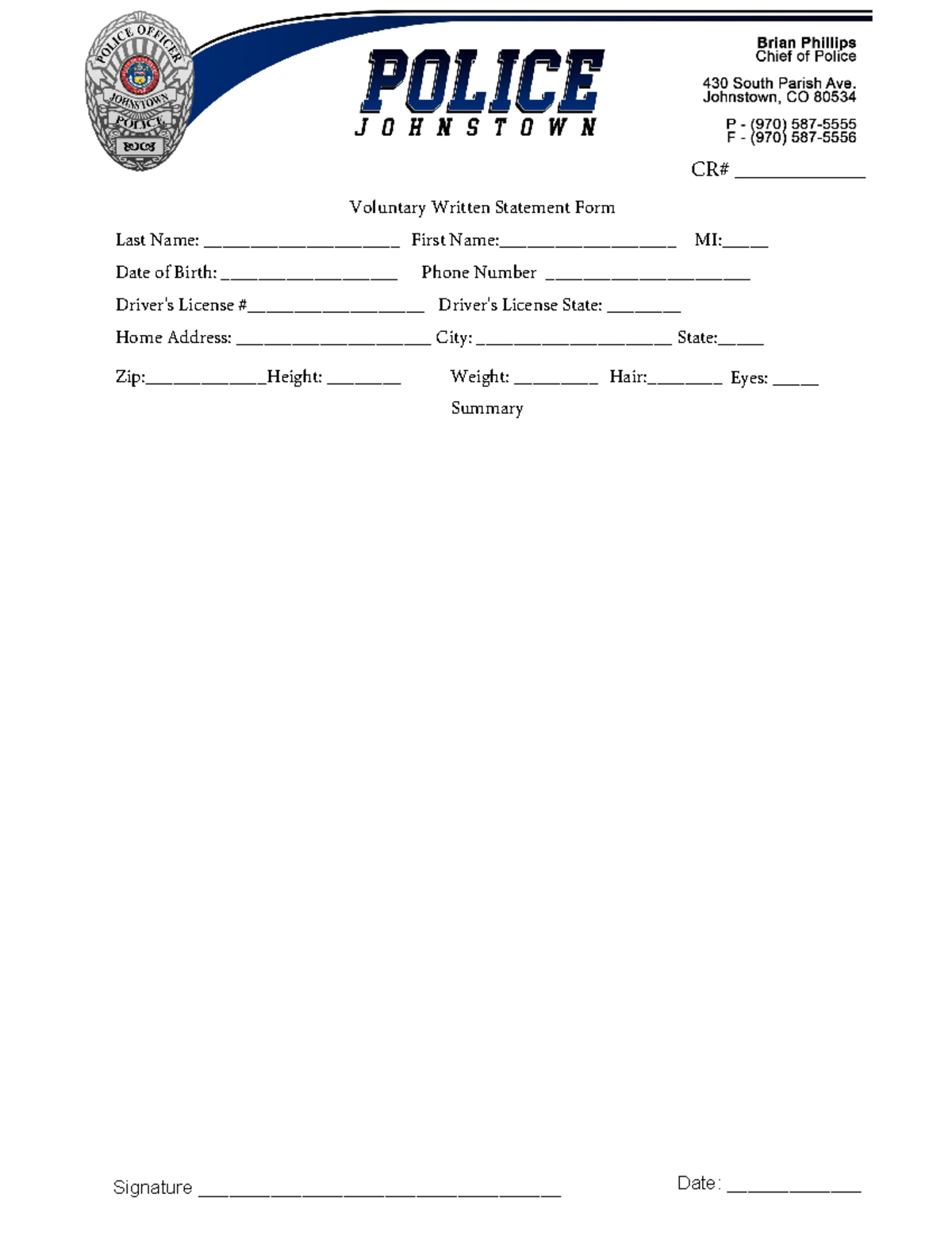Voluntary written Statement Form( Fillable) - Voluntary Written ...