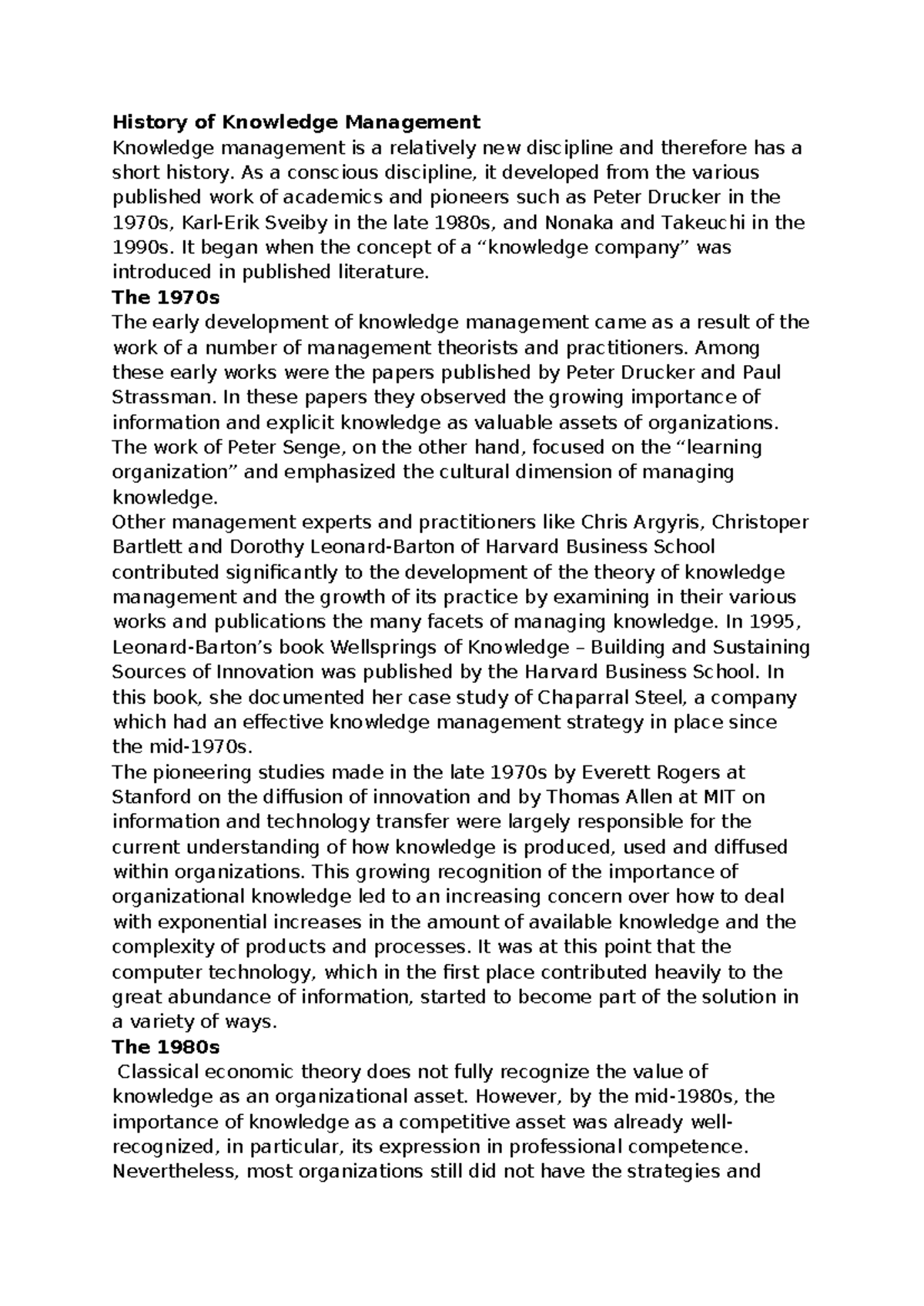 History of Knowledge Management - History of Knowledge Management ...