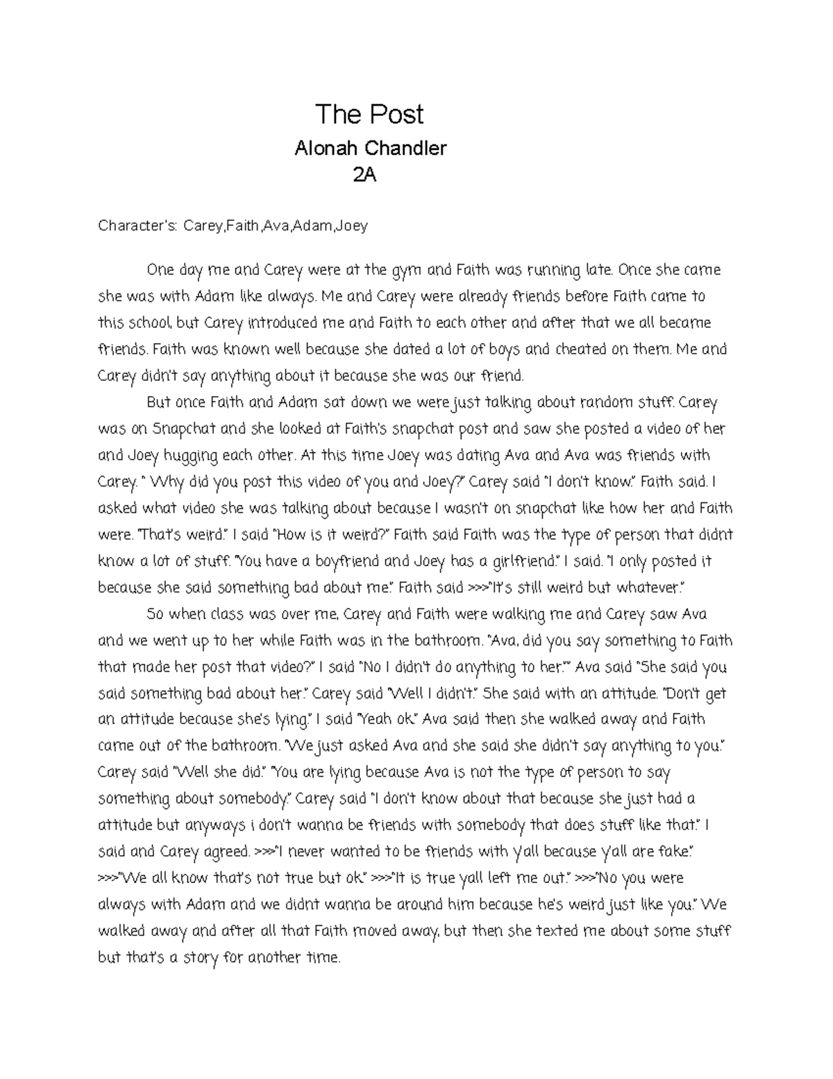 The Post - This is an essay for you. - The Post Alonah Chandler 2A ...