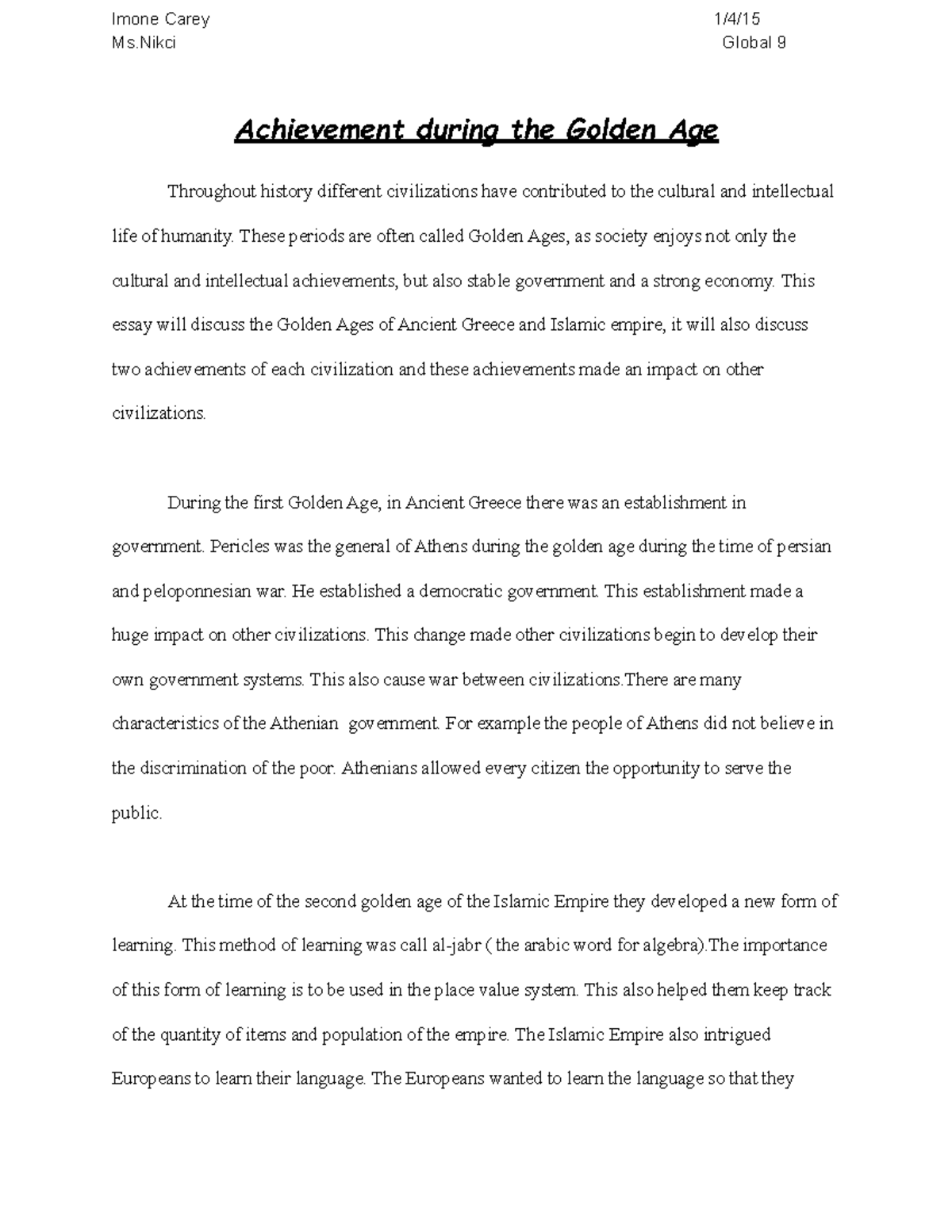 Global 9 - Na - Imone Carey 1/4/ Ms Global 9 Achievement during the ...