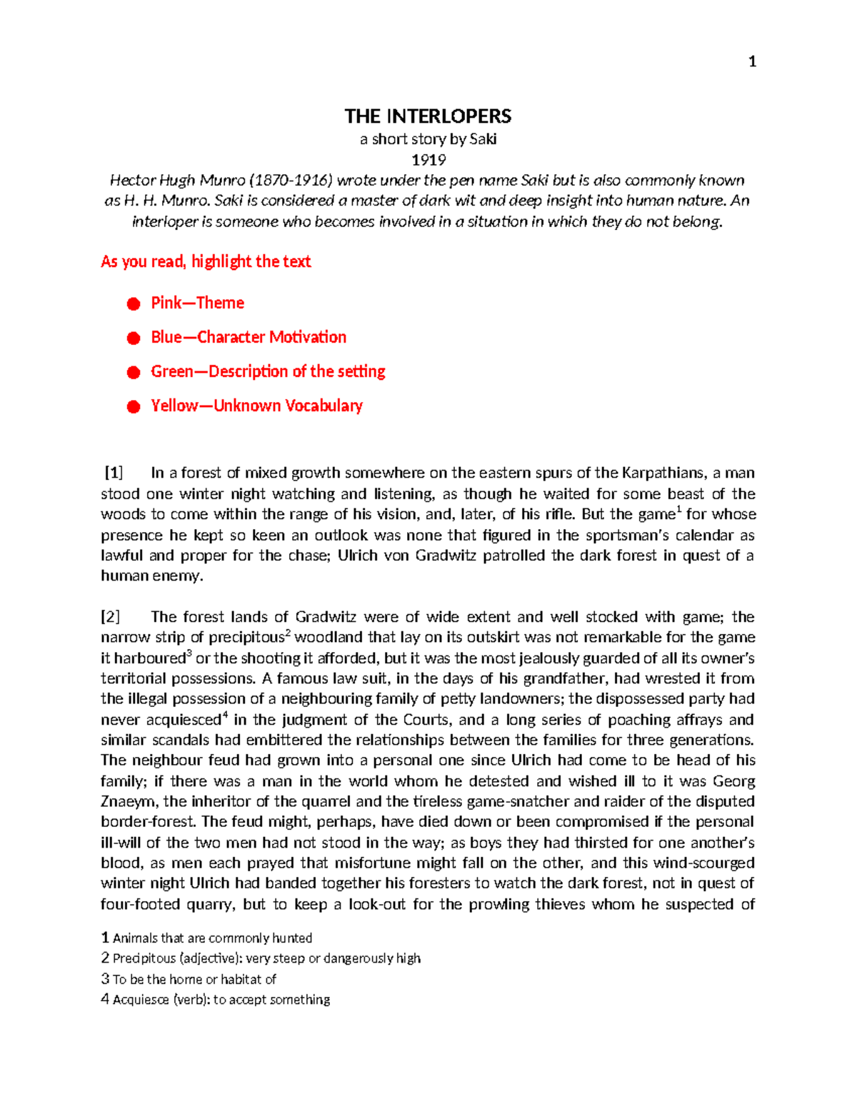 Copy of The Interlopers text - THE INTERLOPERS a short story by Saki ...