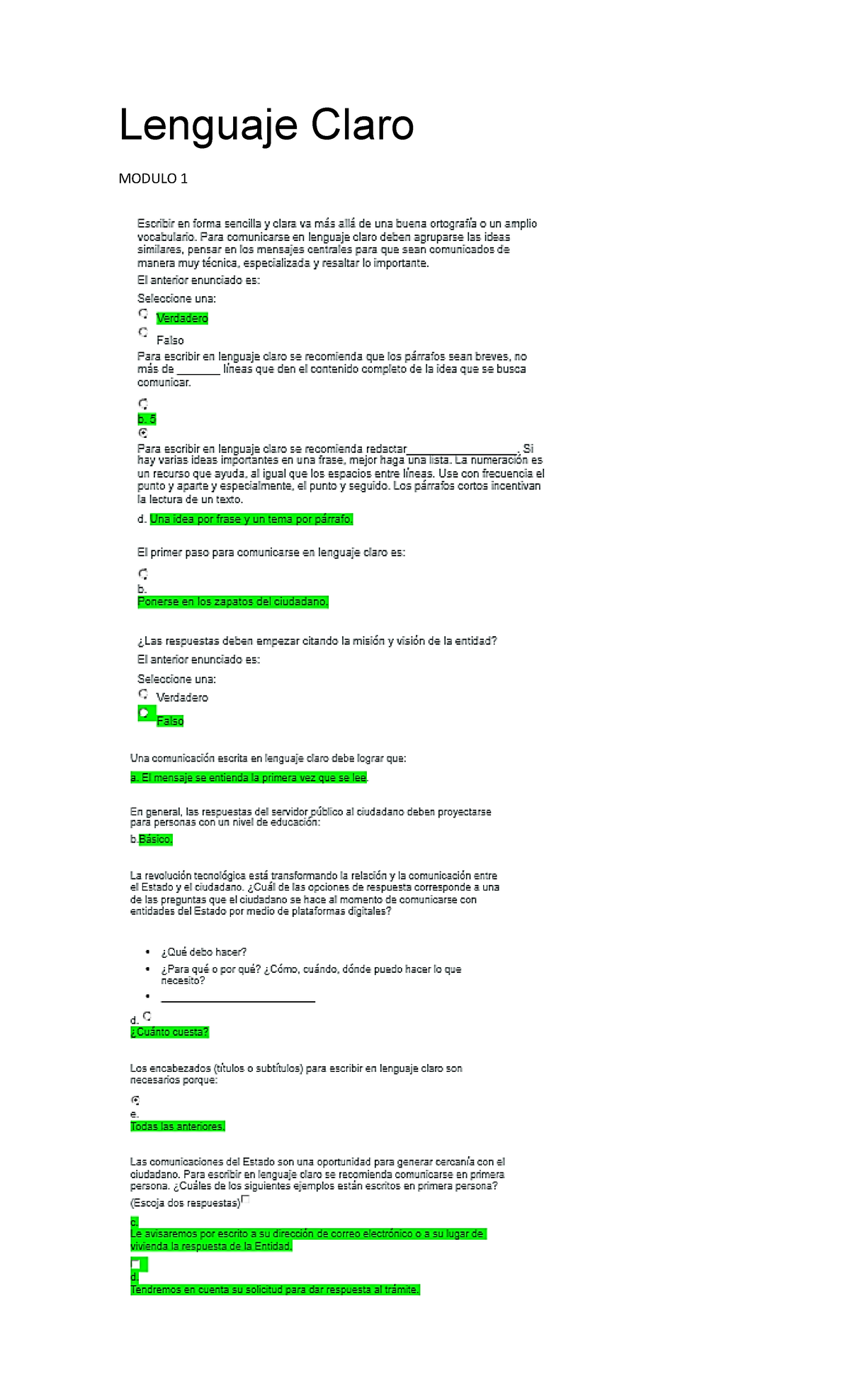 Lenguaje Claro - Lenguaje Claro MODULO 1 MODULO MODULO MODULO Falso Para escribir en lenguaje ...