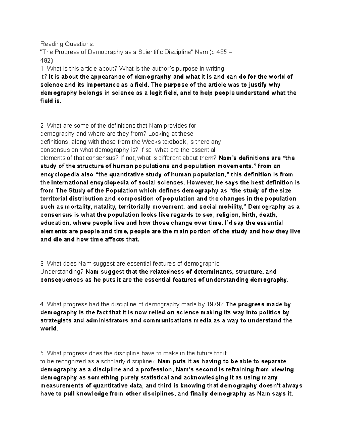Nam Questions - Reading Questions: “The Progress of Demography as a ...