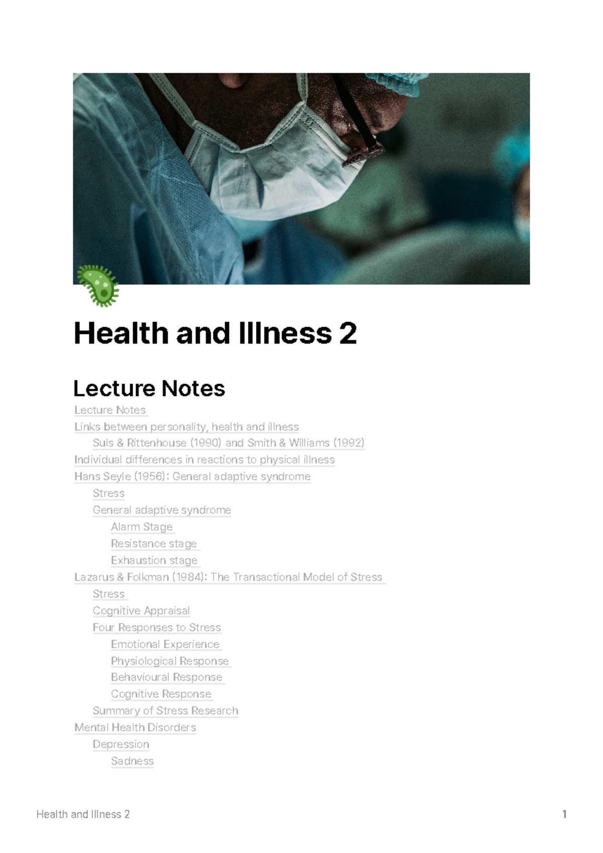 Health and Illness 2 - Lecture notes 14 - 🦠 Health and Illness 2 ...