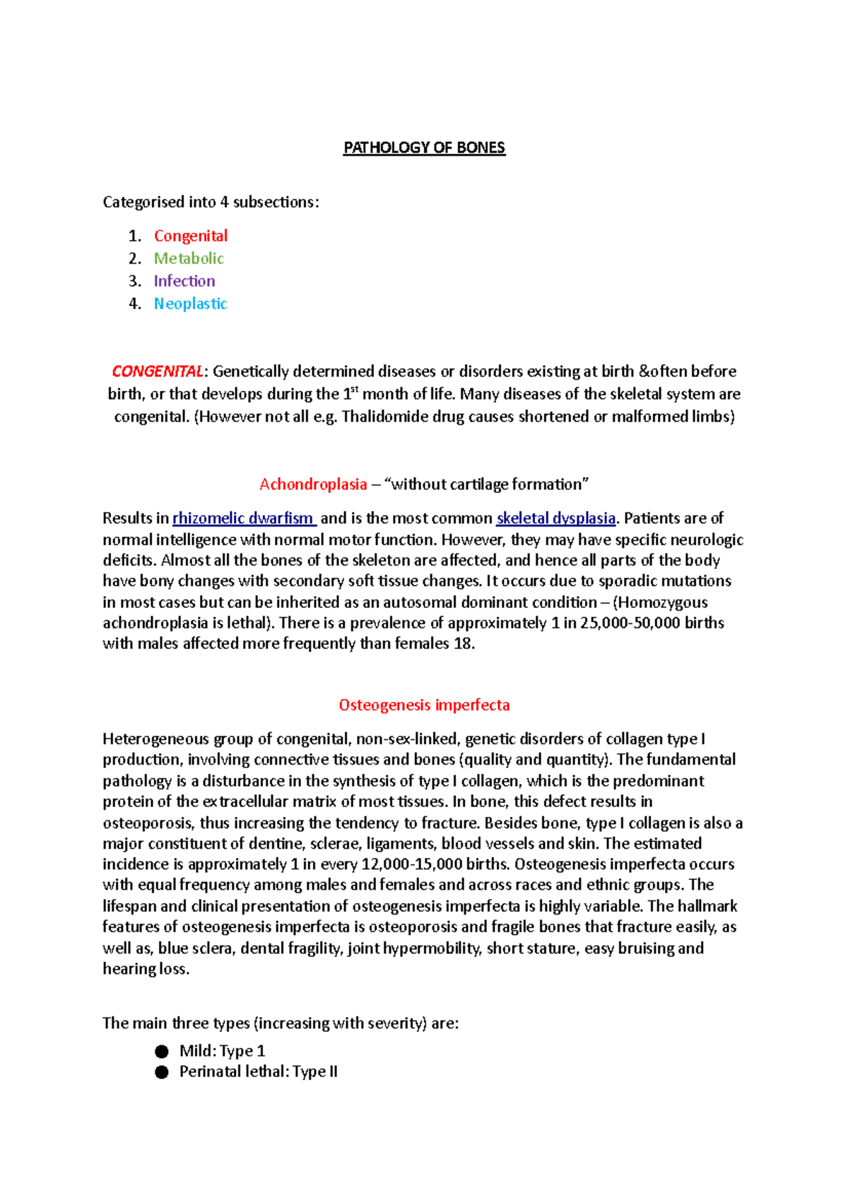 Pathology OF Bones - PATHOLOGY OF BONES Categorised into 4 subsections ...